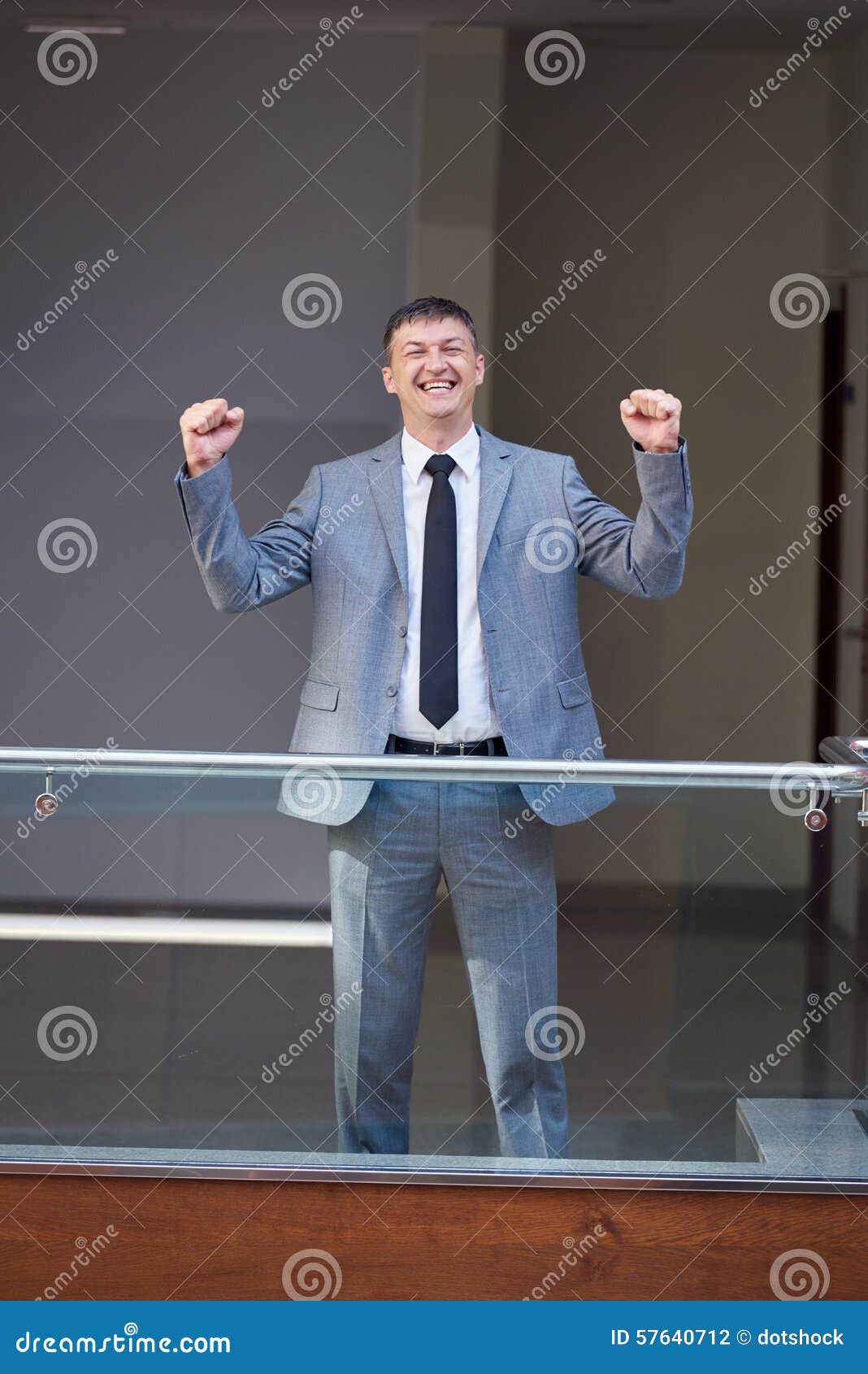 Happy Business Man Raise Hands from Joy Stock Photo - Image of modern ...