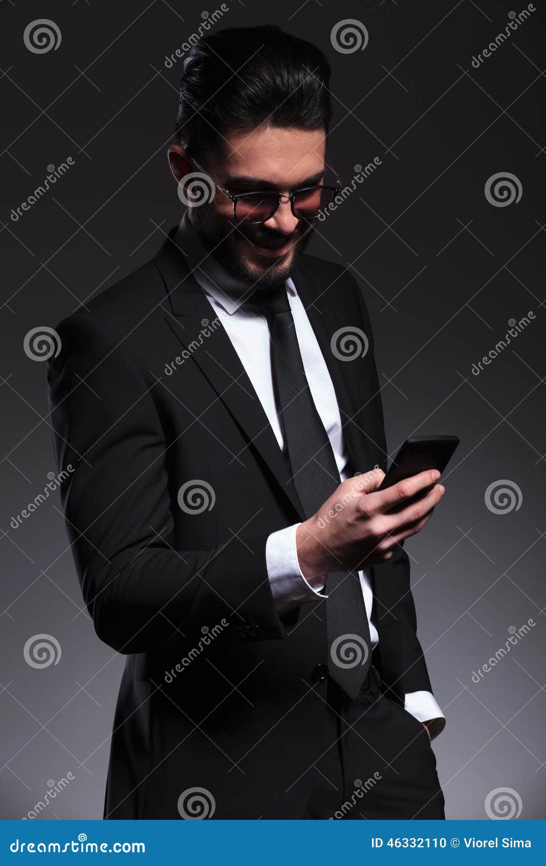 Happy Business Man Smiling while Texting Stock Photo - Image of mobile ...
