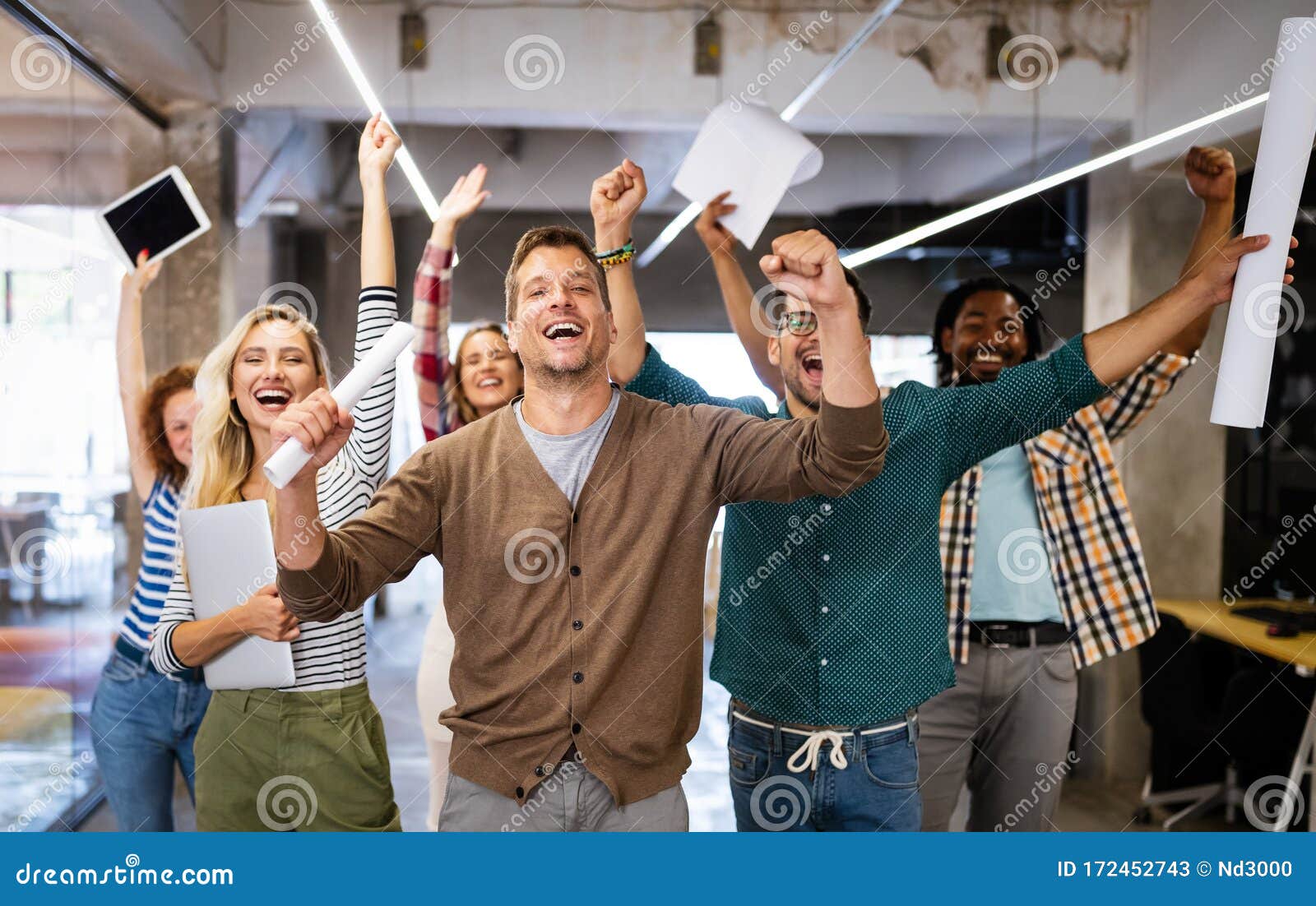 Happy Business People Celebrating Success At Company Stock Image