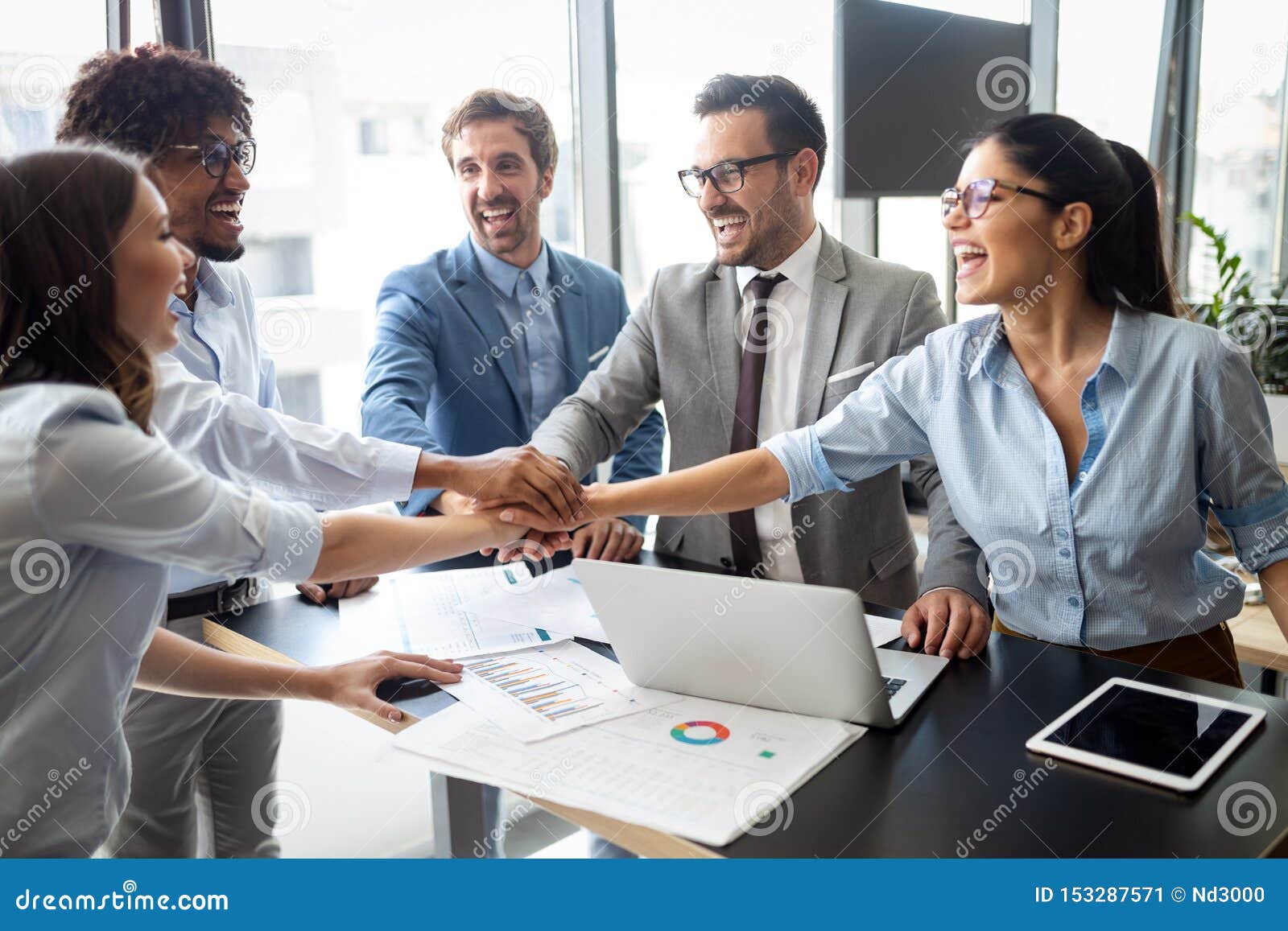 Happy Business People Celebrating Success At Company Stock Image