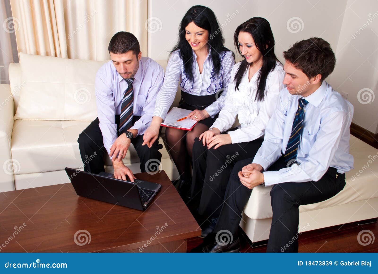 Happy Business People on Couch Stock Image - Image of look ...