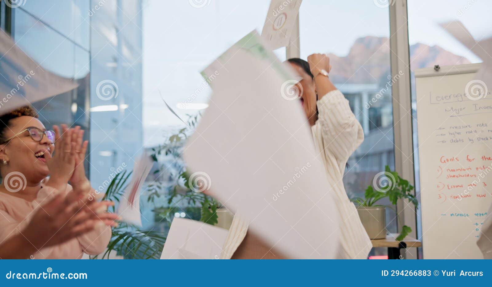 Happy Business People, Documents and Dancing in Celebration, Applause ...