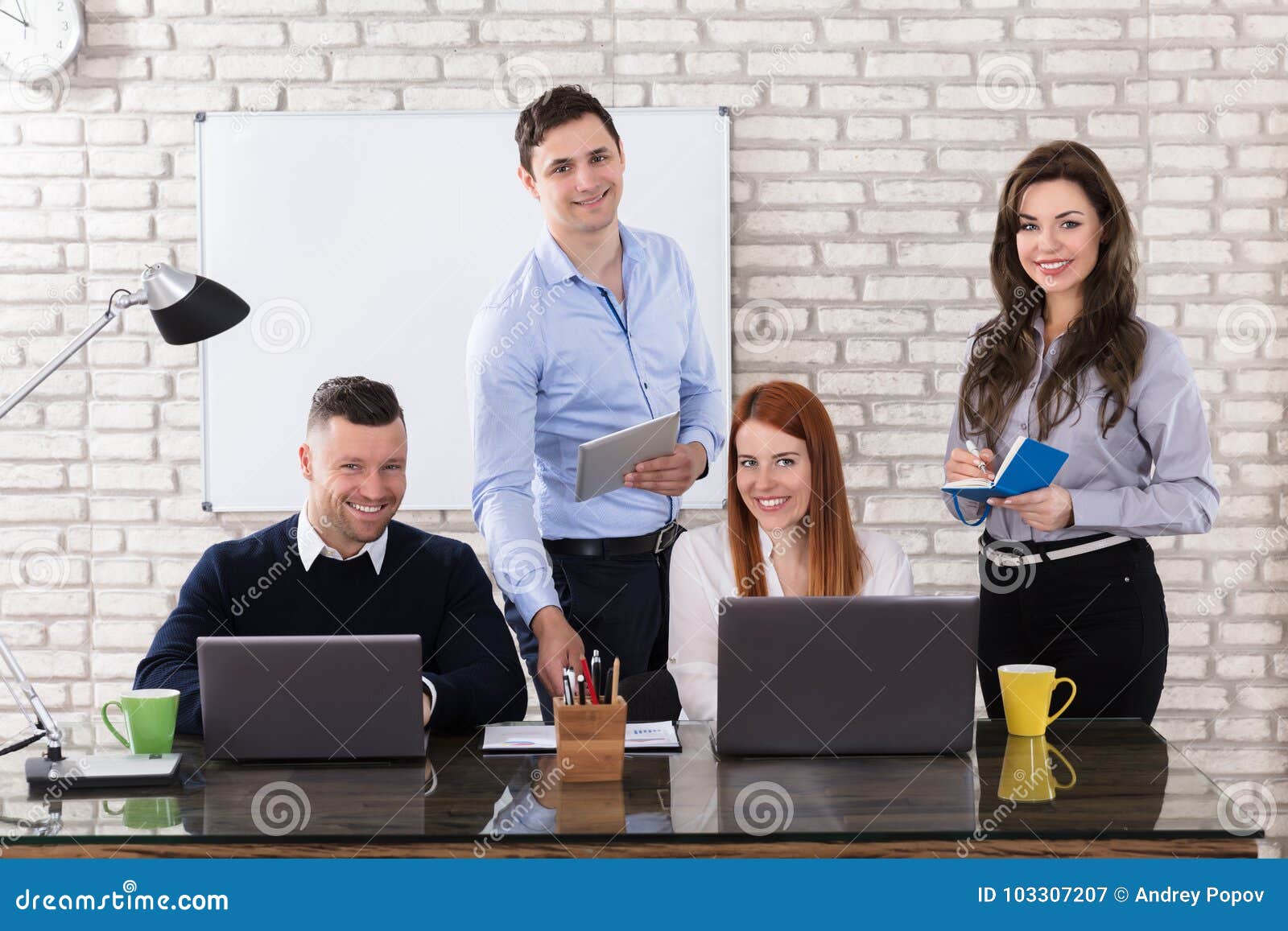 Happy Business People Doing Work at Workplace Stock Image - Image of ...