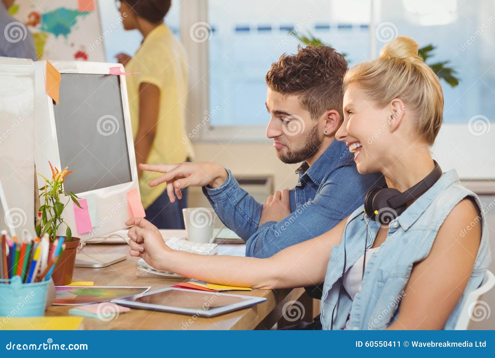 Happy Business People Looking at Computer Stock Image - Image of ...