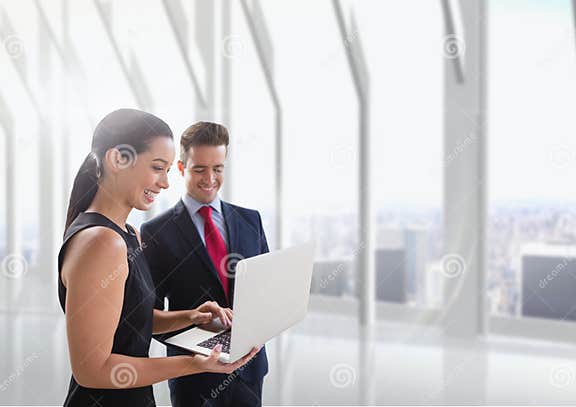 Happy Business People Looking at a Computer Stock Photo - Image of ...