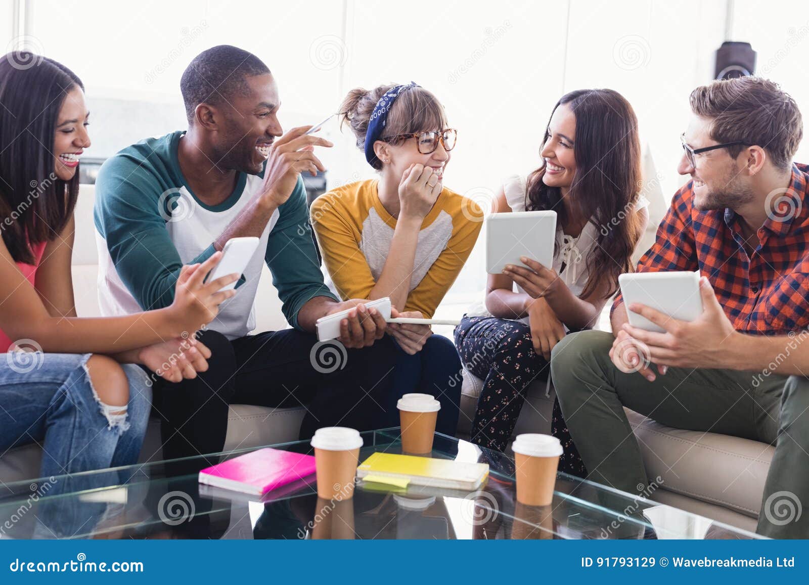 Happy Business People with Tablet Computers Stock Image - Image of ...