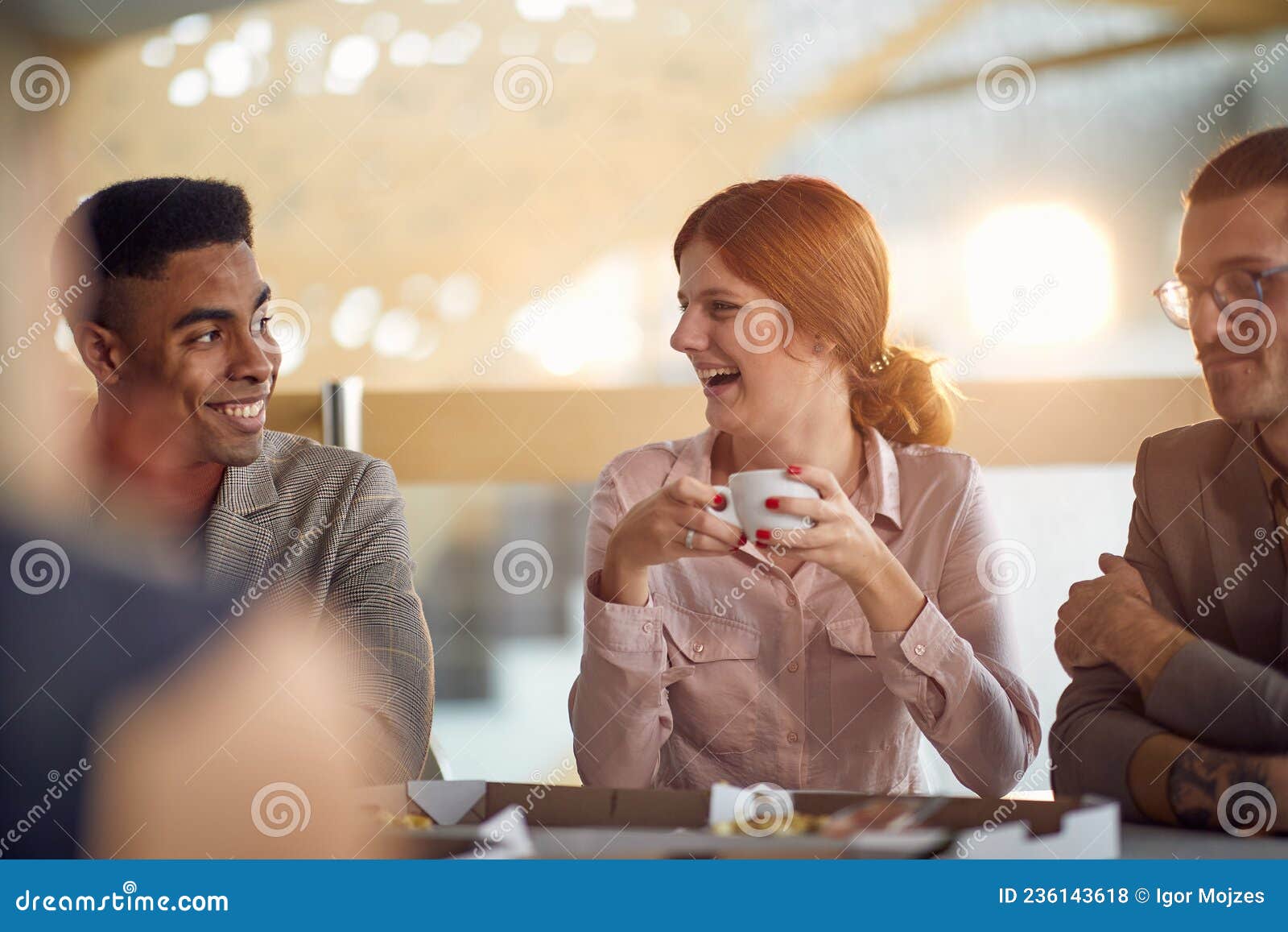 Happy Business People Talking and Laughing Stock Photo - Image of food ...