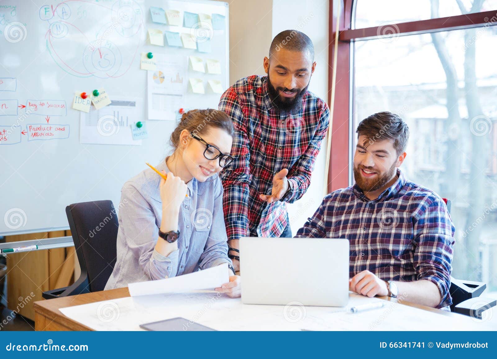 Happy Business People Working with Laptop Computer Stock Image - Image ...