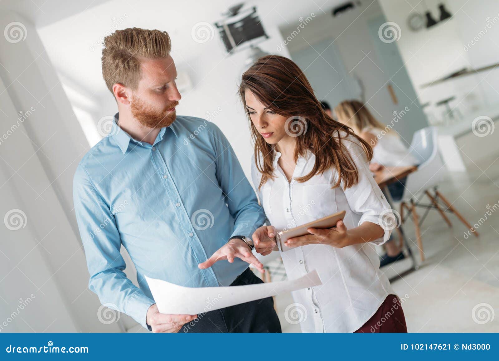 Happy Business People Working on Project Together Stock Image - Image ...