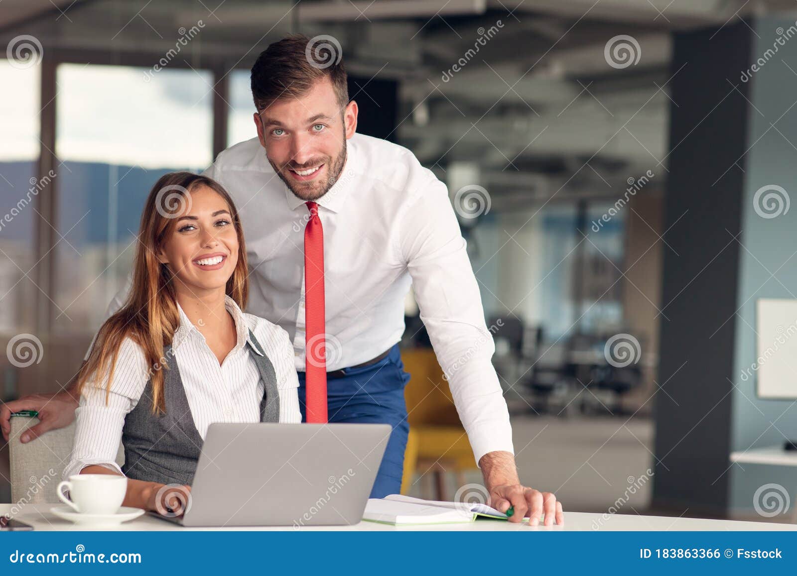 Happy Business People Working Together on Computer Stock Photo - Image ...