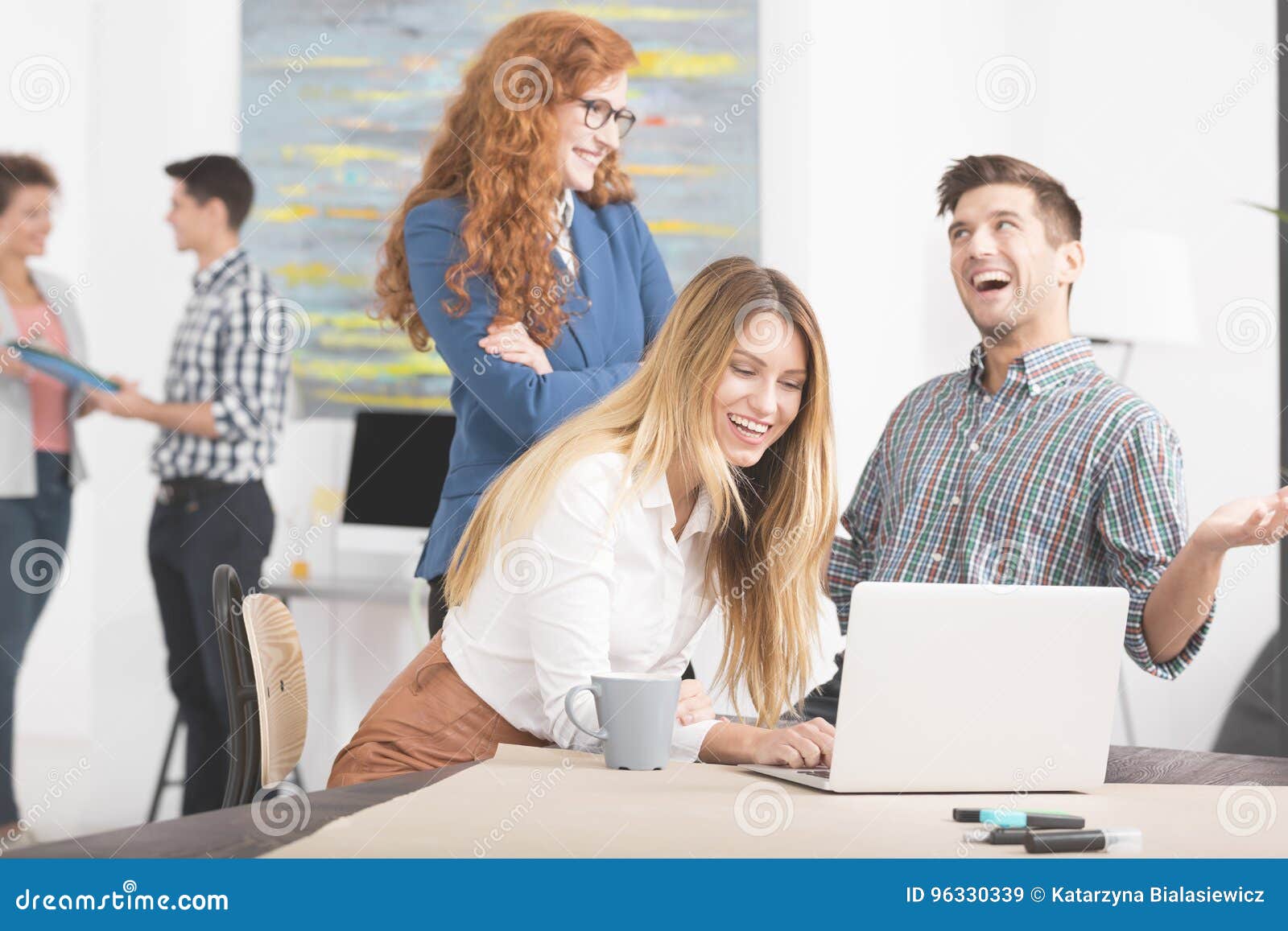 Happy Business People Working Together Stock Image - Image of device ...