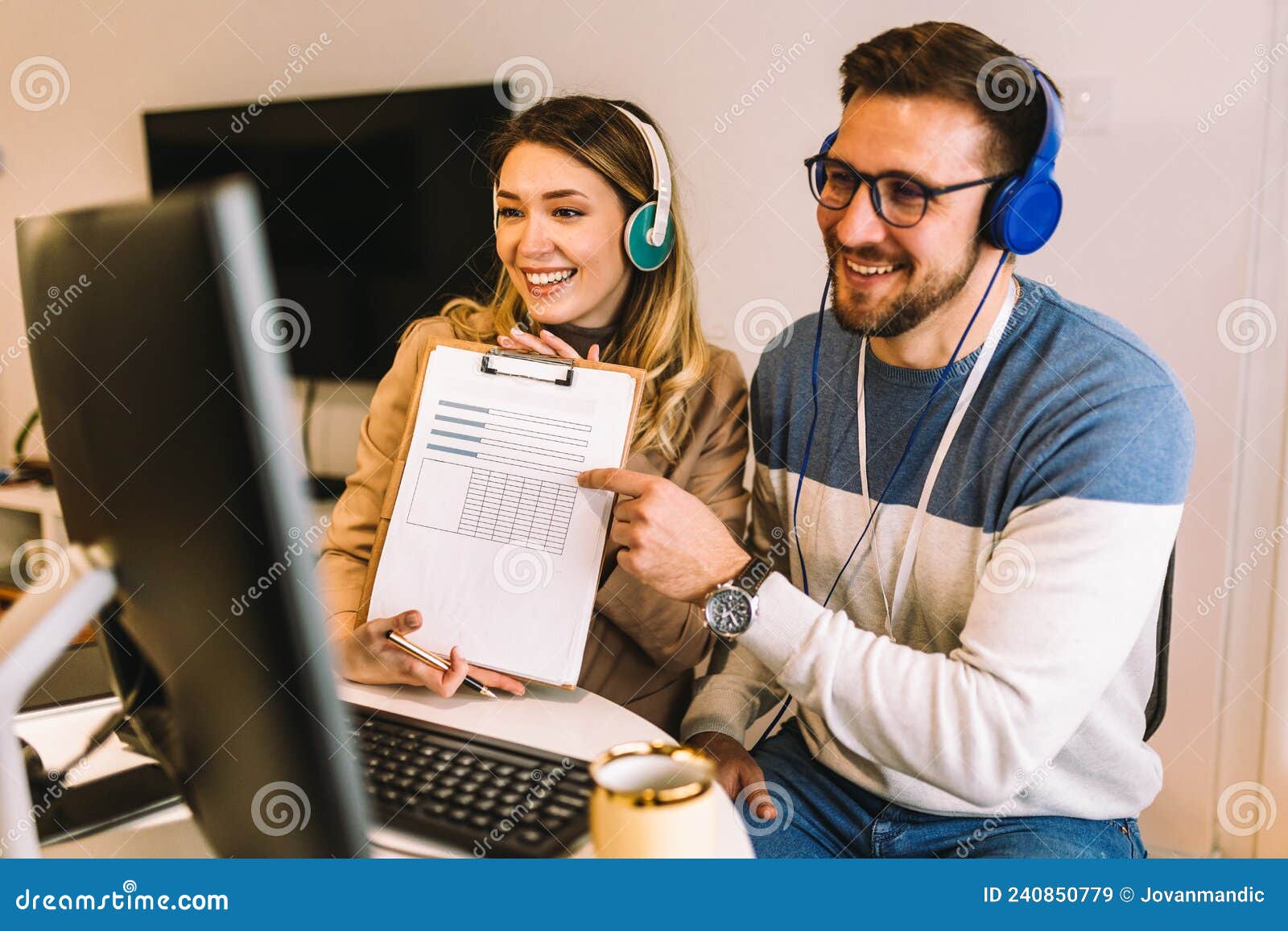 Business People Working Together Make Video Call Stock Image - Image of ...