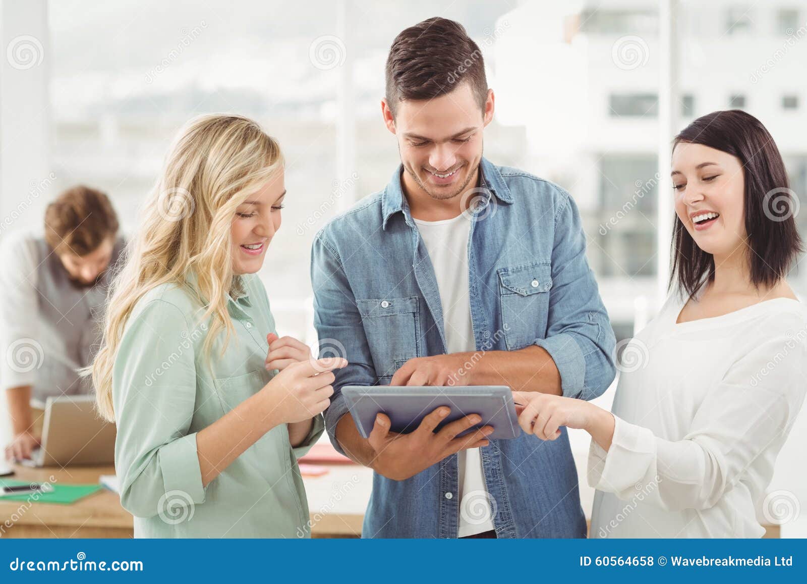 Happy Business Professionals Using Digital Tablet Stock Photo - Image ...