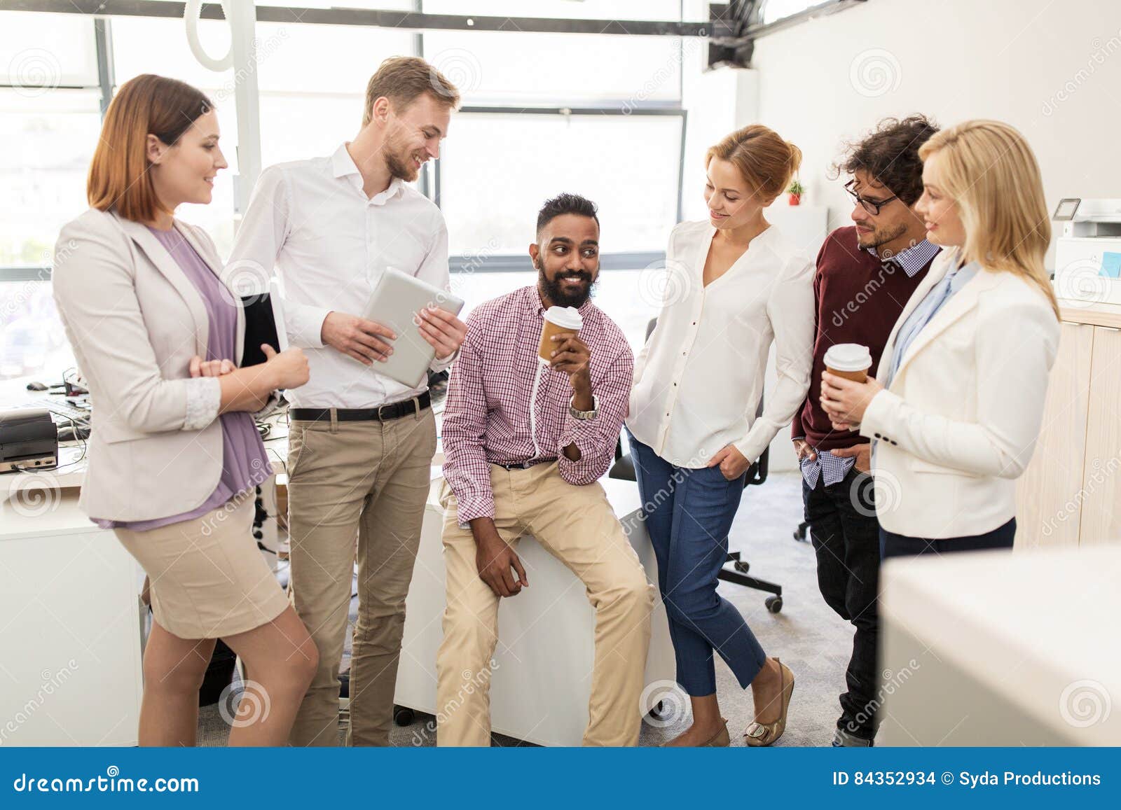 Happy Business Team Drinking Coffee at Office Stock Photo - Image of ...
