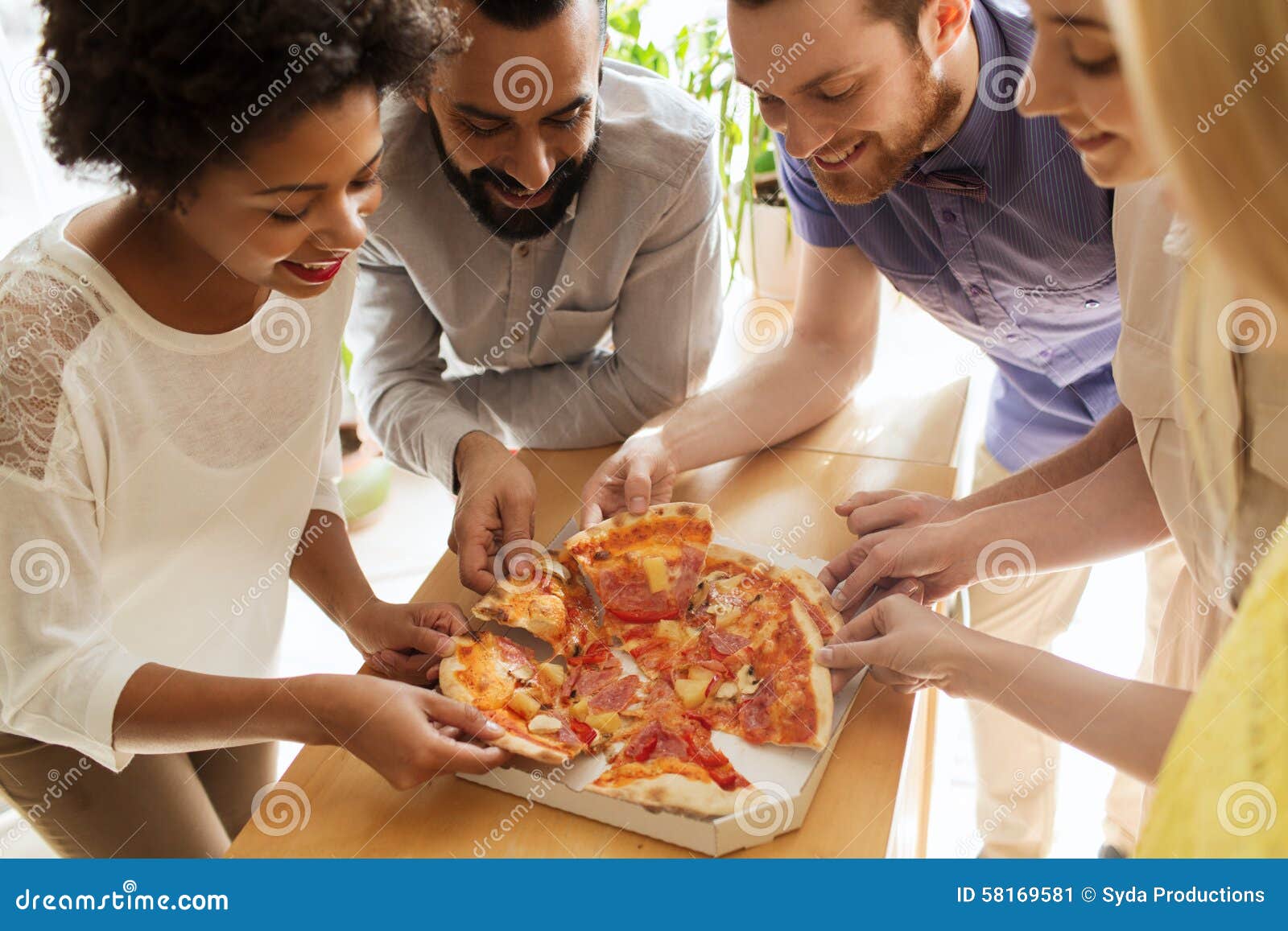Team Eating Pizza At Workplace Royalty Free Stock Image Cartoondealer