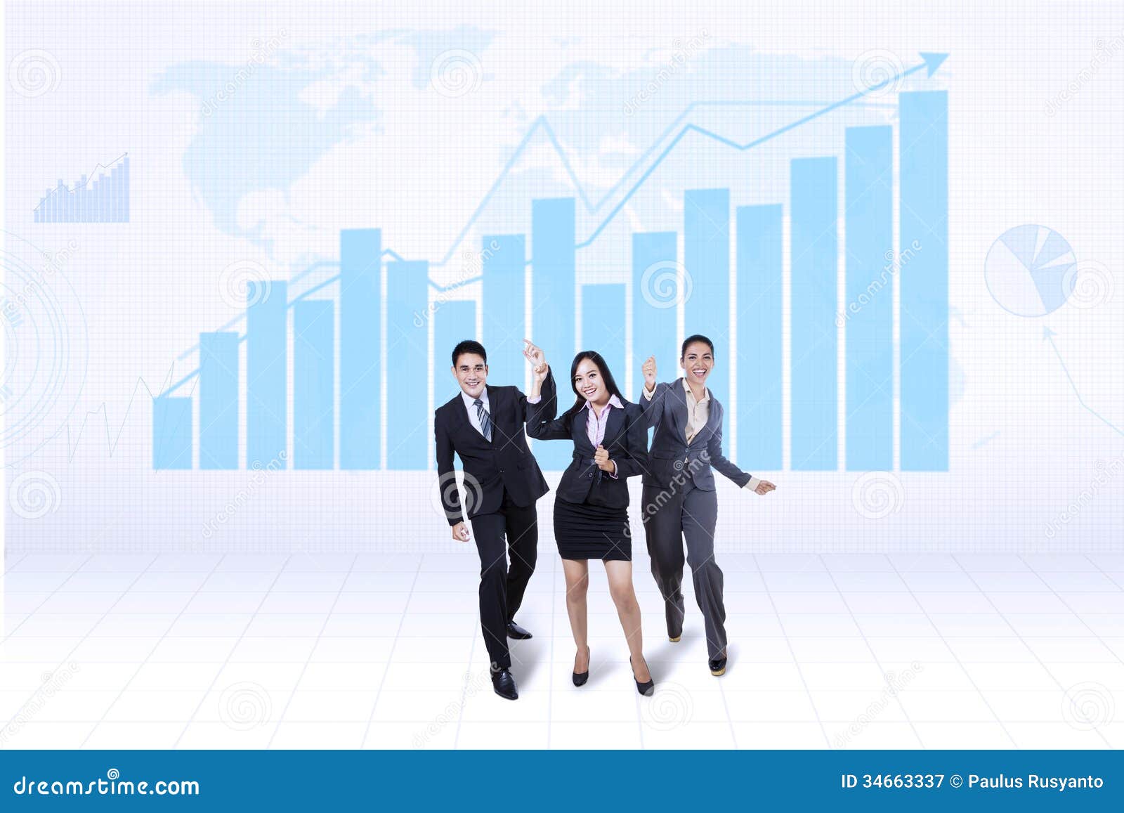 Happy Business Team with Growth Graph Stock Image - Image of hispanic ...