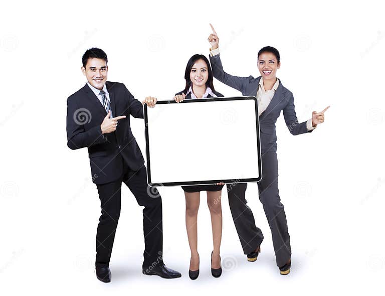 Happy Business Team Holding Billboard Stock Image - Image of displaying ...