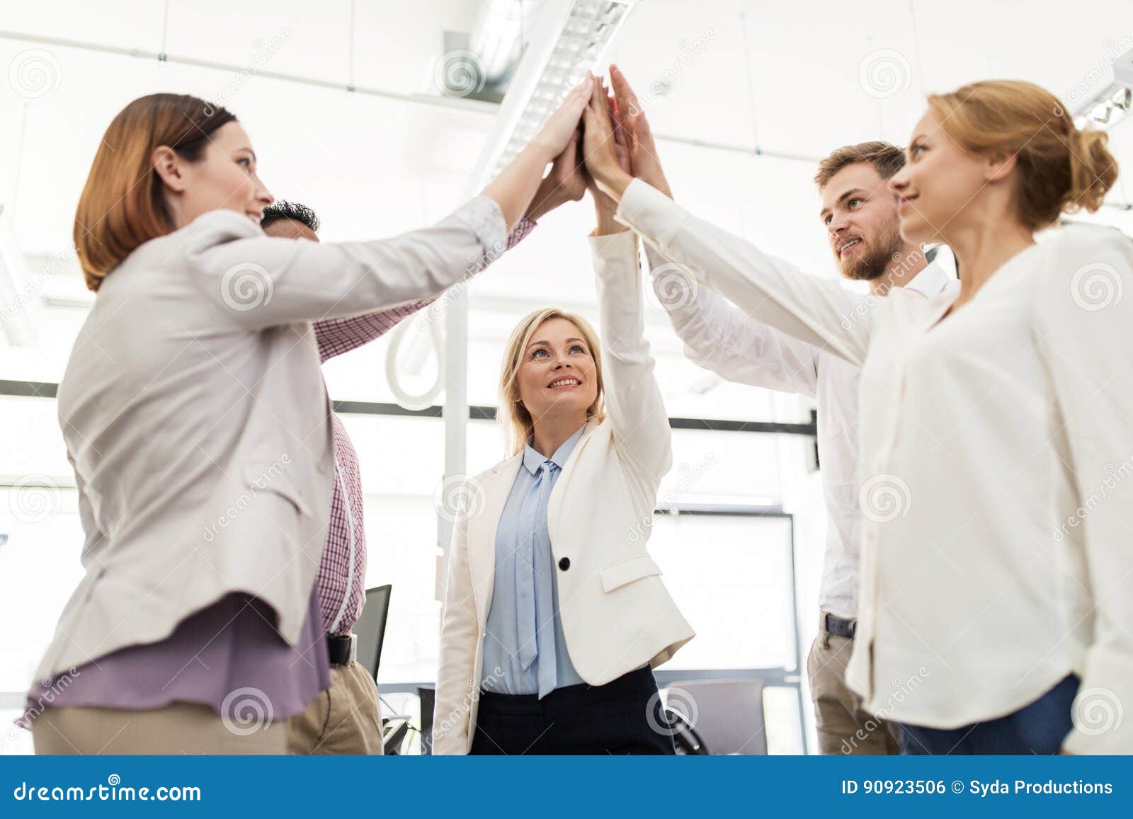 Happy Business Team Making High Five at Office Stock Photo - Image of ...