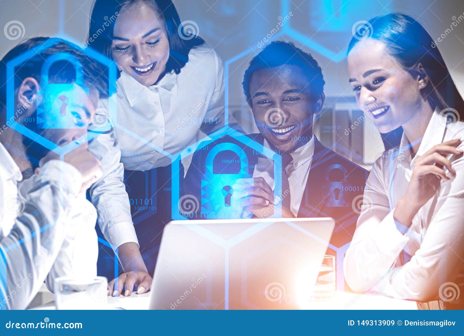 Happy Business Team, Online Security Stock Image - Image of data ...