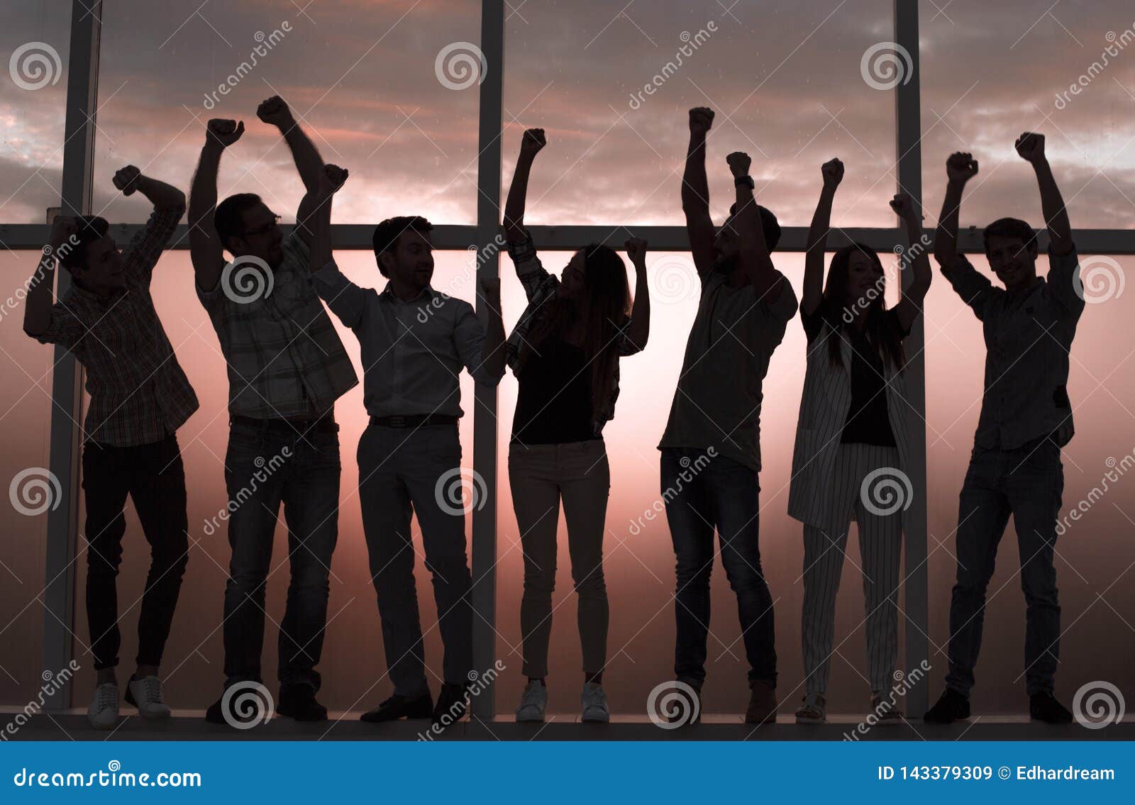 Happy Business Team Standing by the Window Stock Image - Image of hands ...