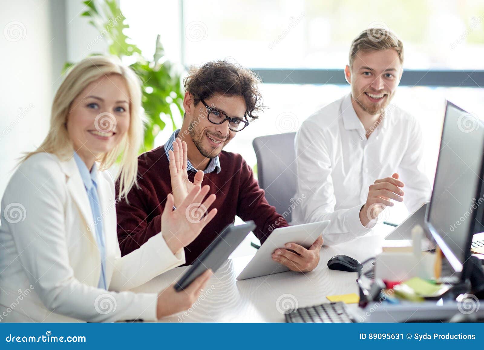 Happy Business Team with Tablet Pc at Office Stock Image - Image of ...