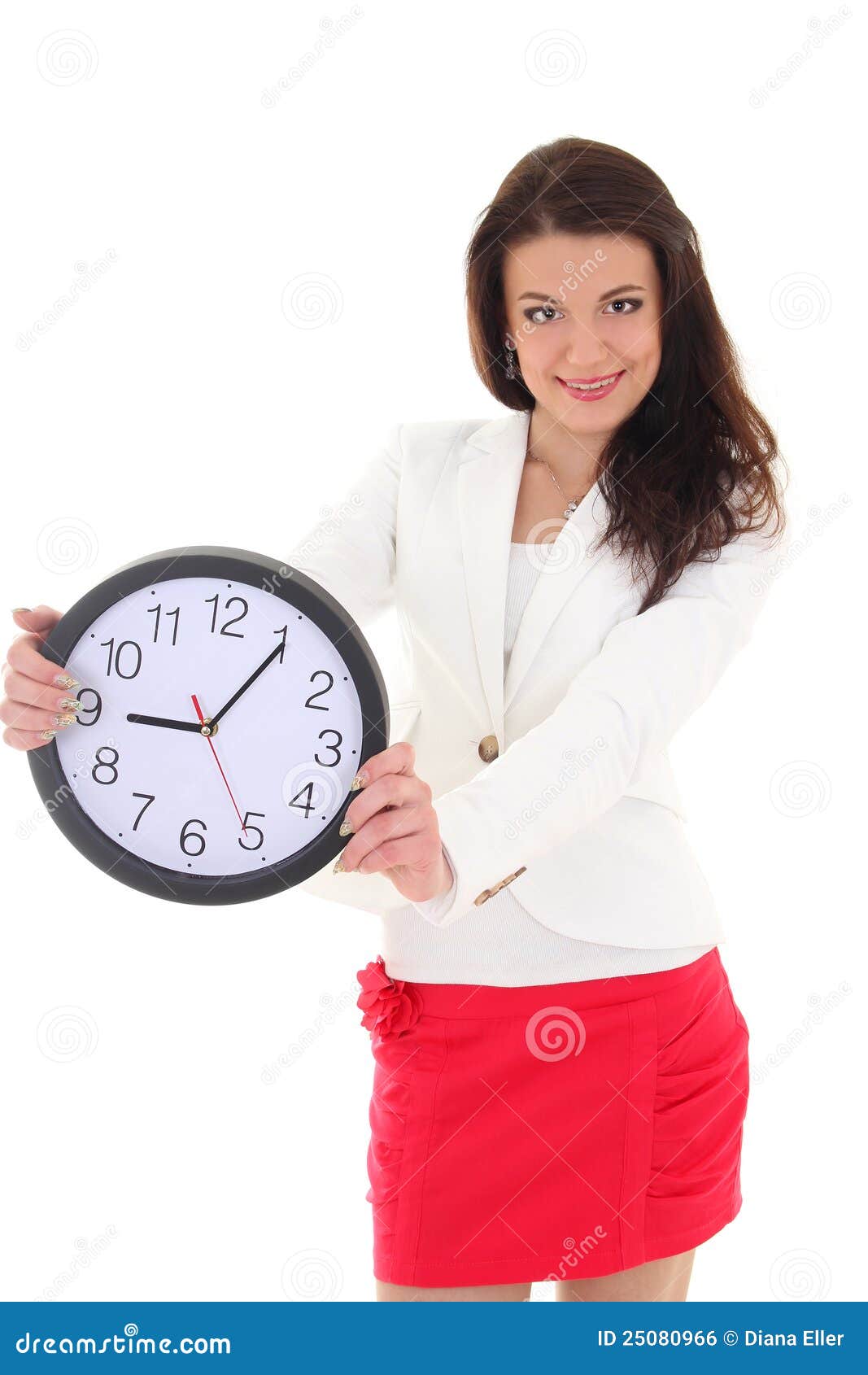 Happy Business Woman Showing Clock Stock Photo - Image of executive ...