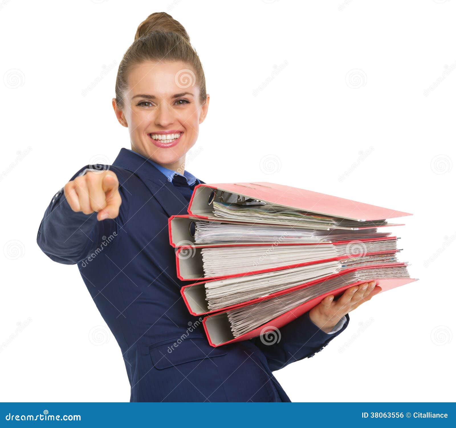Happy Business Woman with Stack of Documents Stock Photo - Image of ...