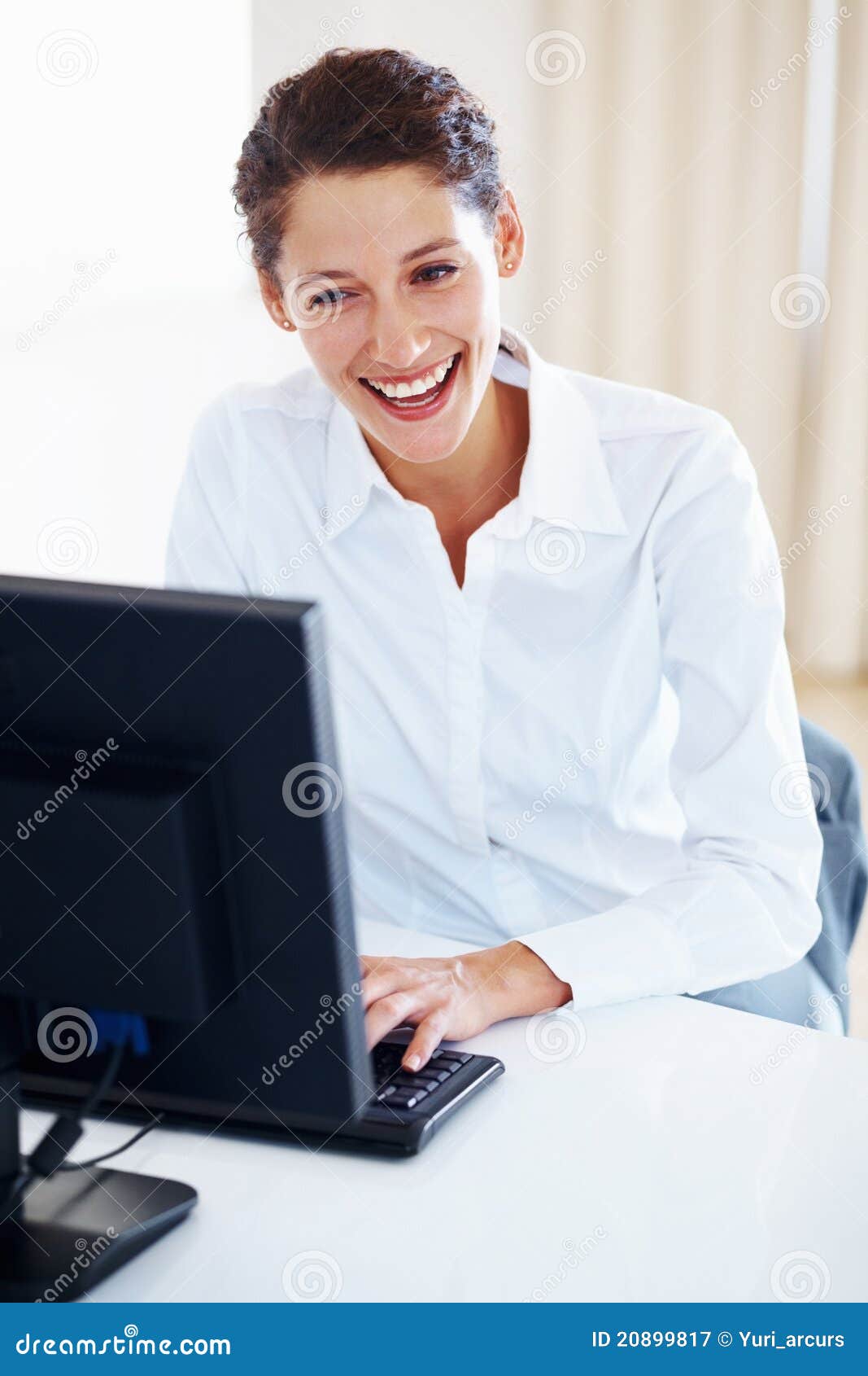 Happy Business Woman Using Computer Stock Image - Image of laugh ...