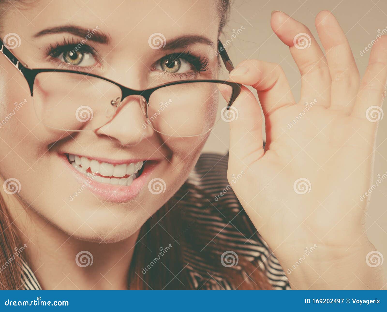Happy Business Woman Wearing Eyeglasses And Shirt Stock Image Image