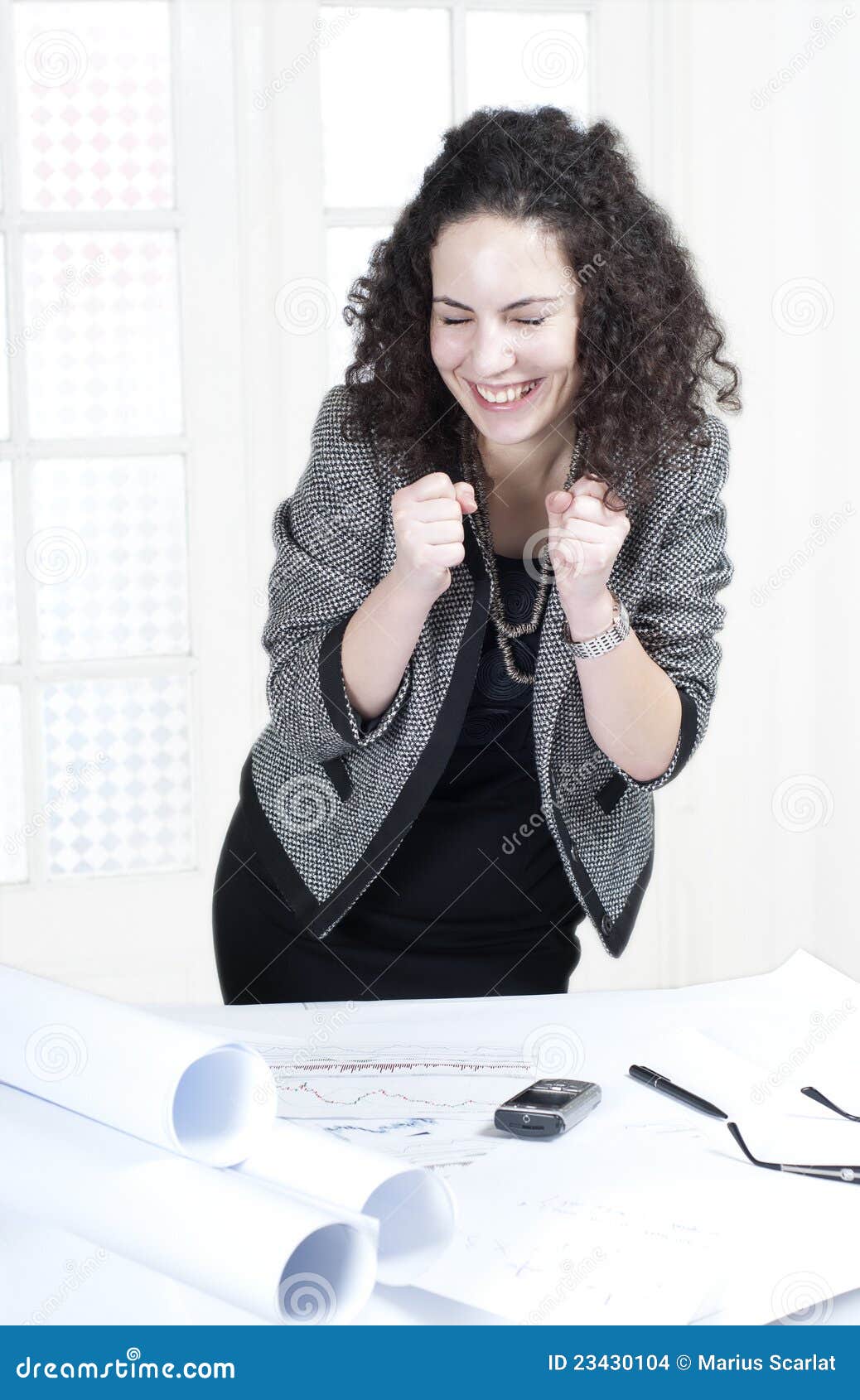 Happy Business Woman at Work Stock Photo - Image of caucasian, smiling ...