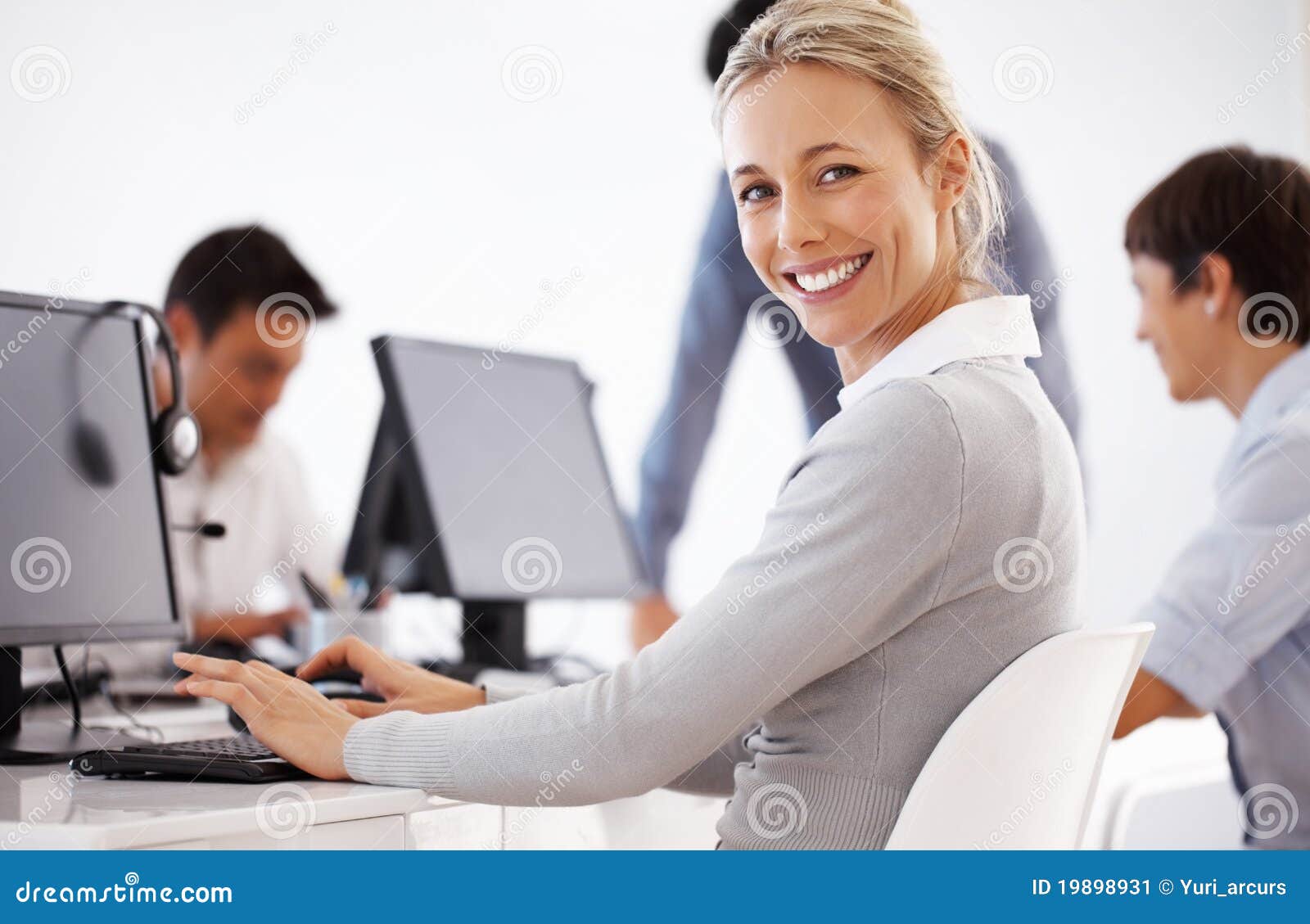 Happy Business Woman Working Stock Image - Image of communication, male ...
