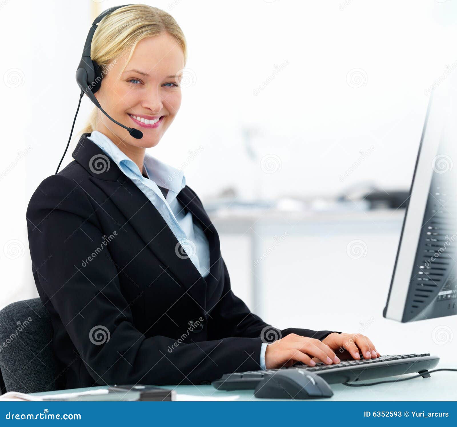 Happy Business Woman Working on a Computer Stock Image - Image of happy ...
