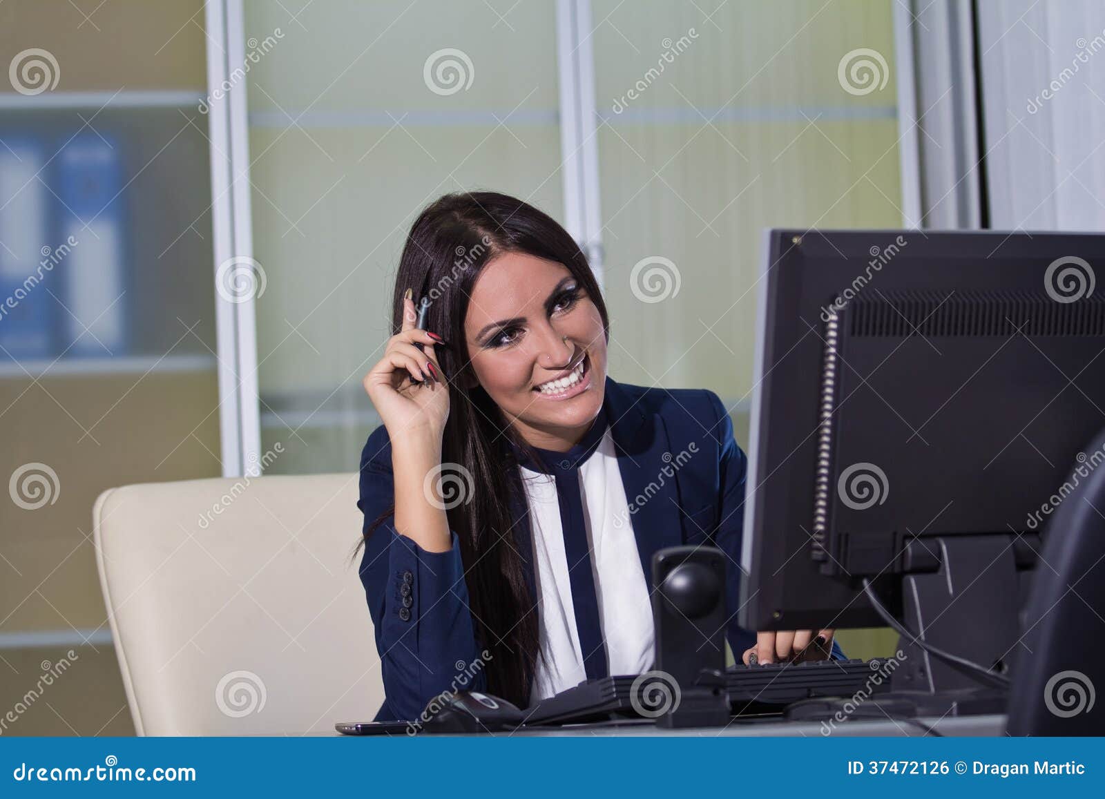 Happy Business Woman Working on a Computer Stock Photo - Image of ... Happy Business Woman Working on a Computer Stock Photo - Image of ...