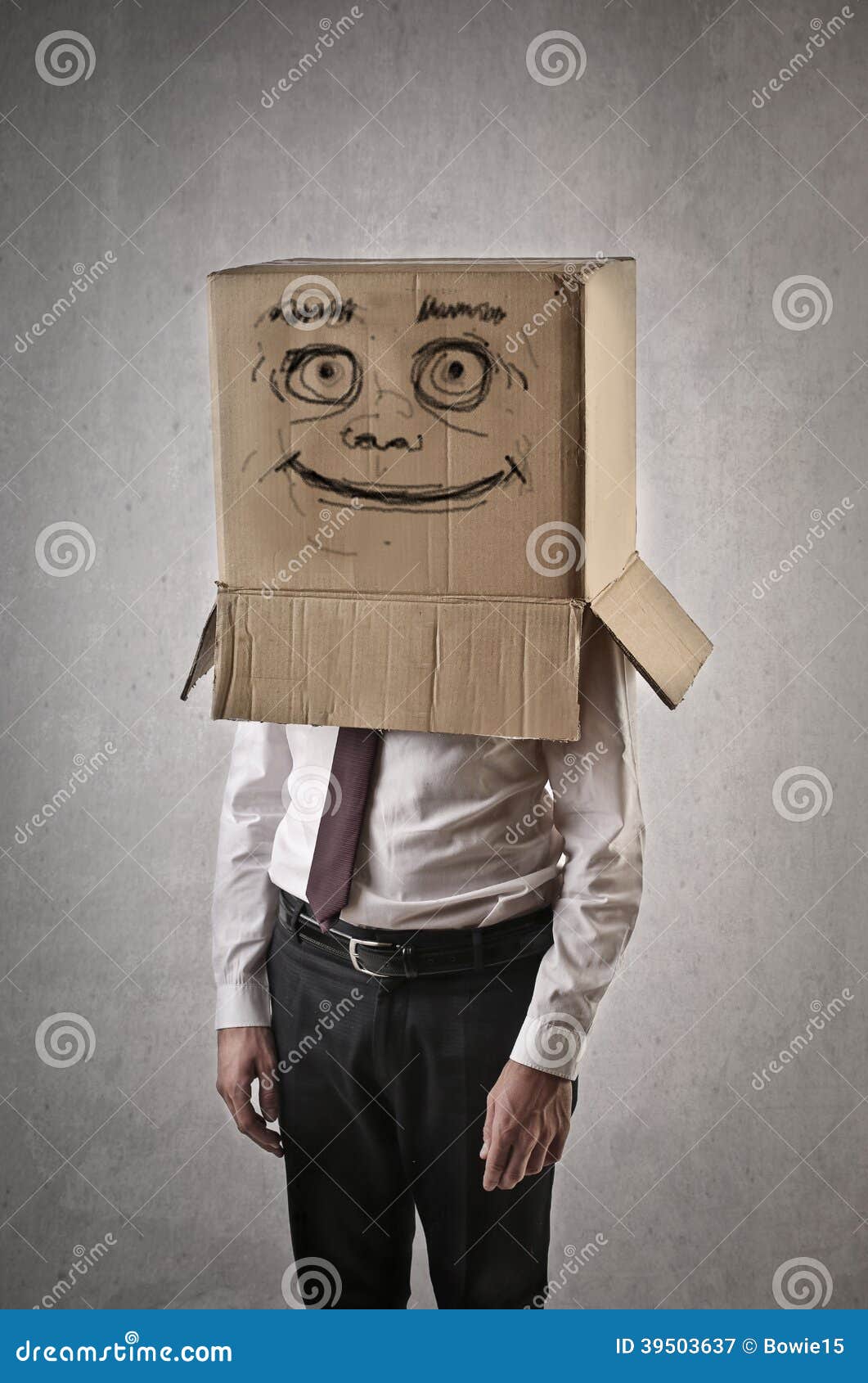 Happy Businessman with a Box on His Head Stock Image - Image of cover ...
