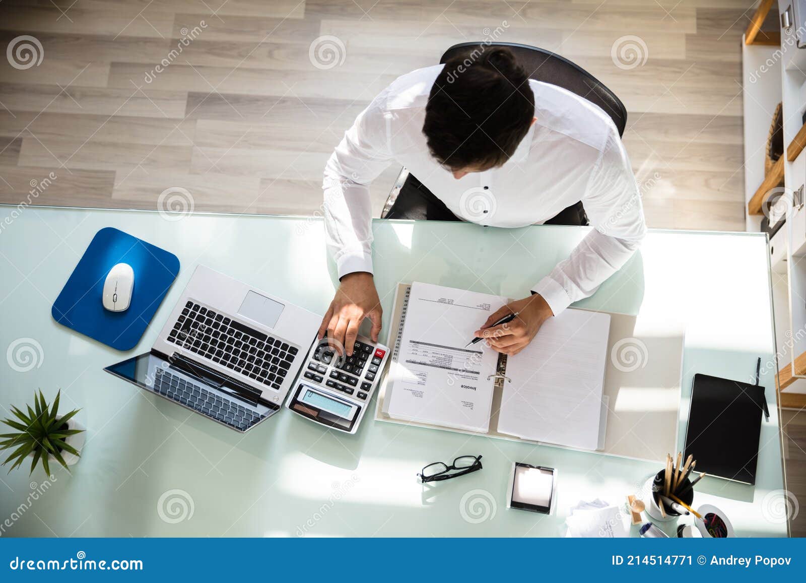 Happy Businessman Calculating Invoice Stock Image - Image of paperwork ...