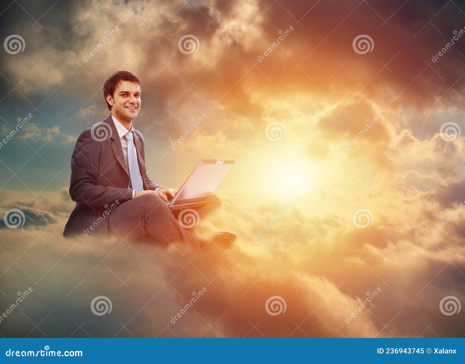 Happy Businessman Cloud Computing Stock Image - Image of cloud ...
