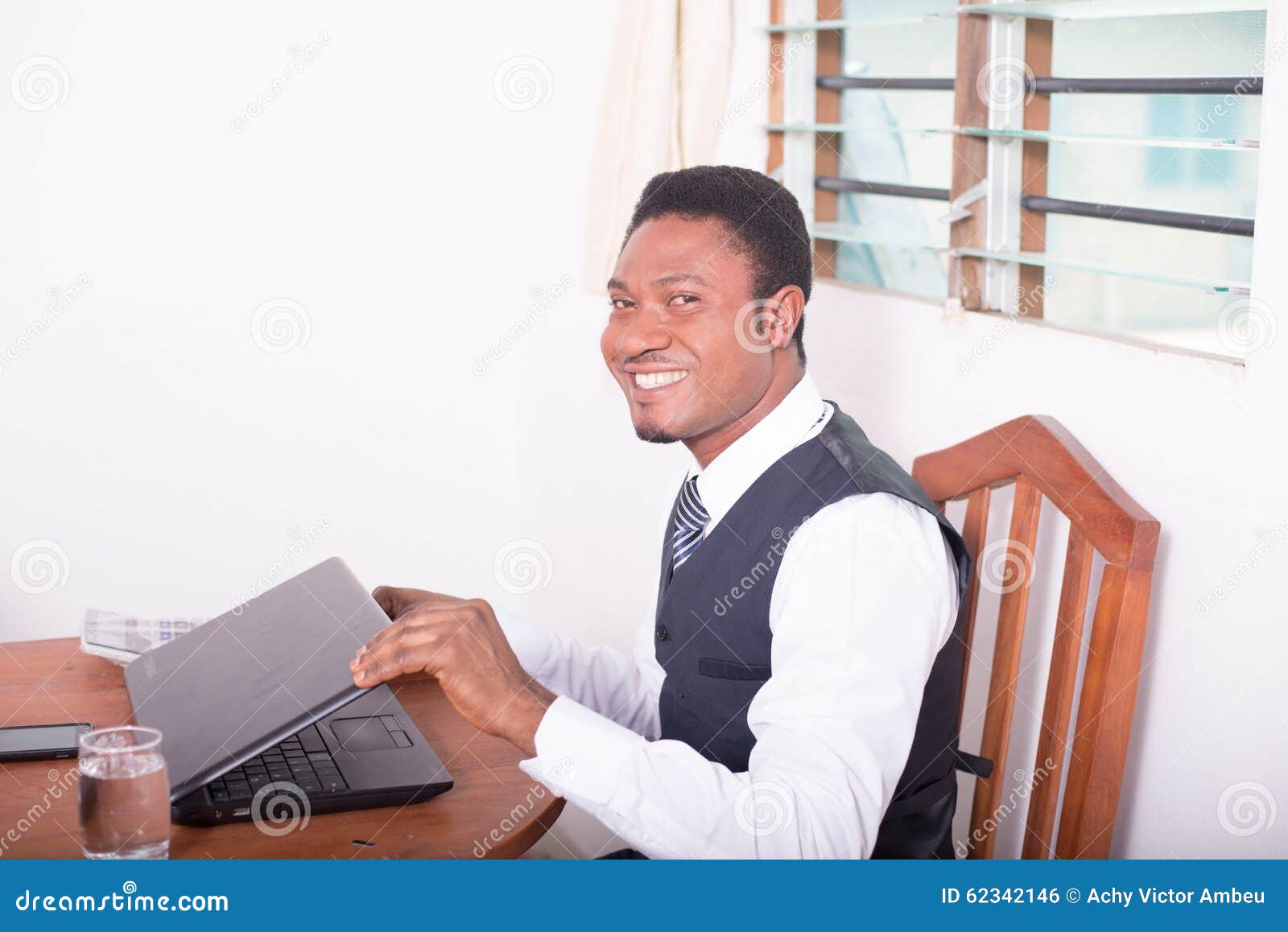 Happy Businessman with Computer Stock Photo - Image of american ...