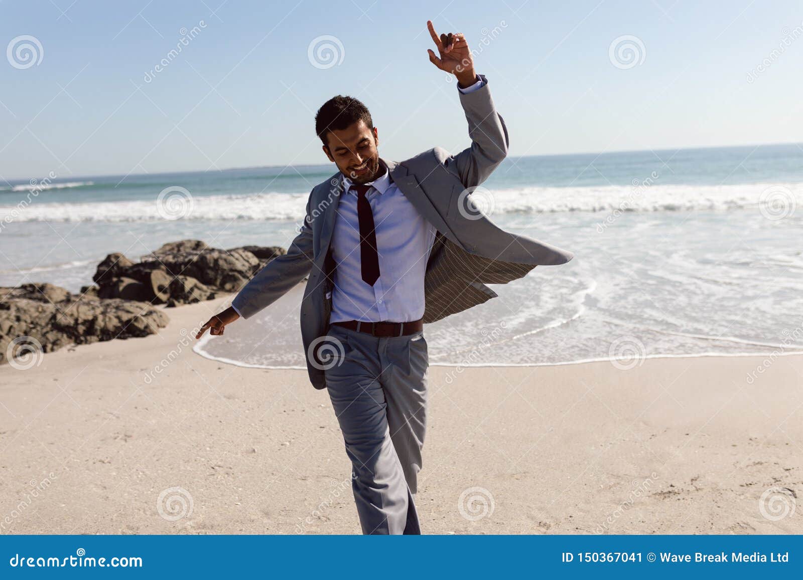Happy Businessman Dancing on the Beach Stock Image - Image of formal ...