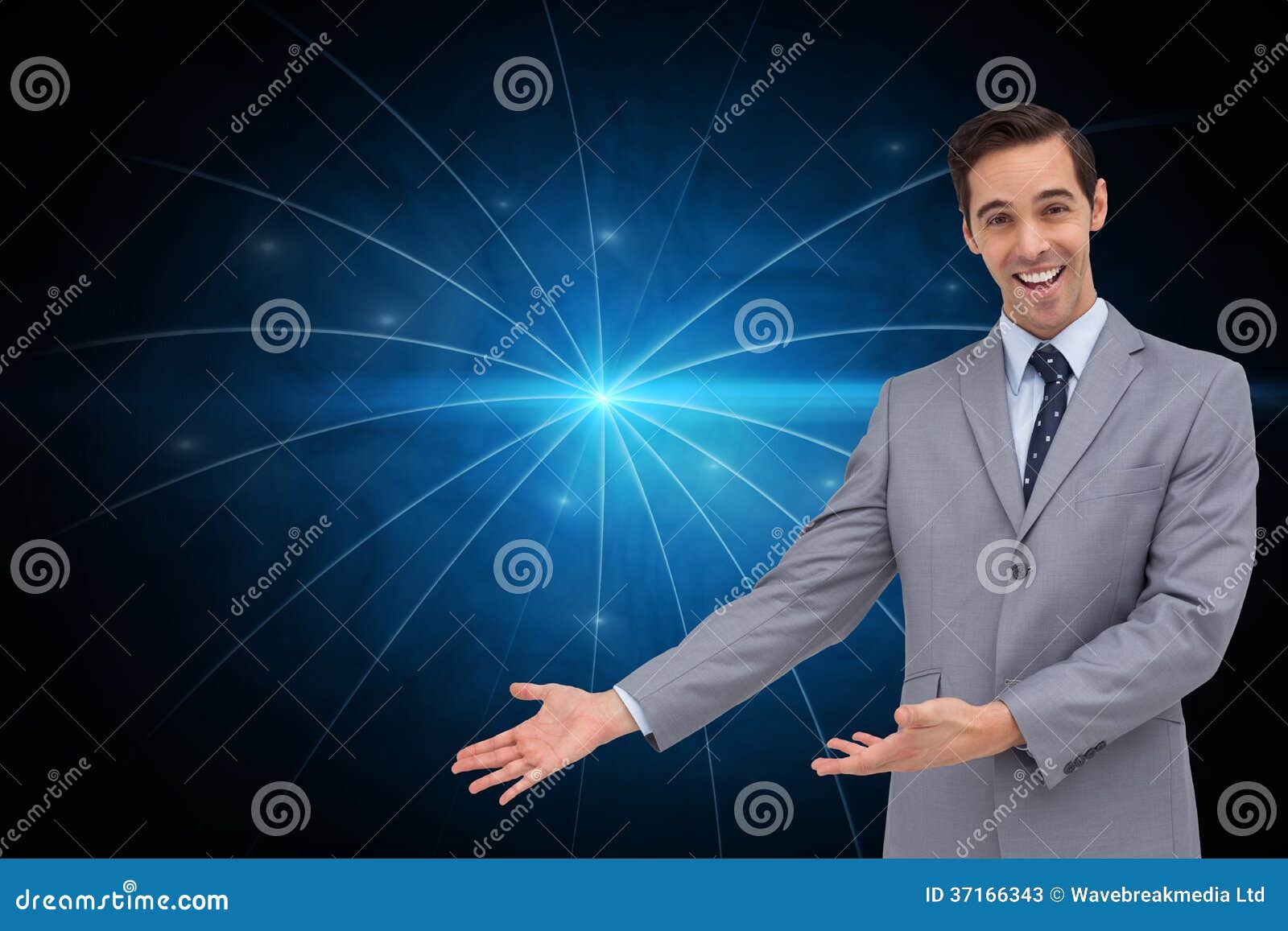 Happy Businessman Giving a Presentation with His Hands Stock Image ...