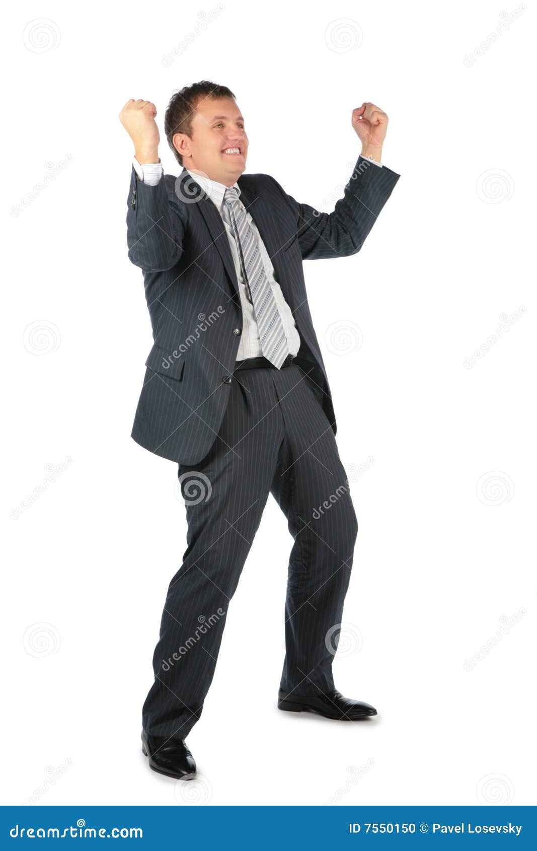 Happy Businessman with Hands Up Stock Photo - Image of gesticulate ...