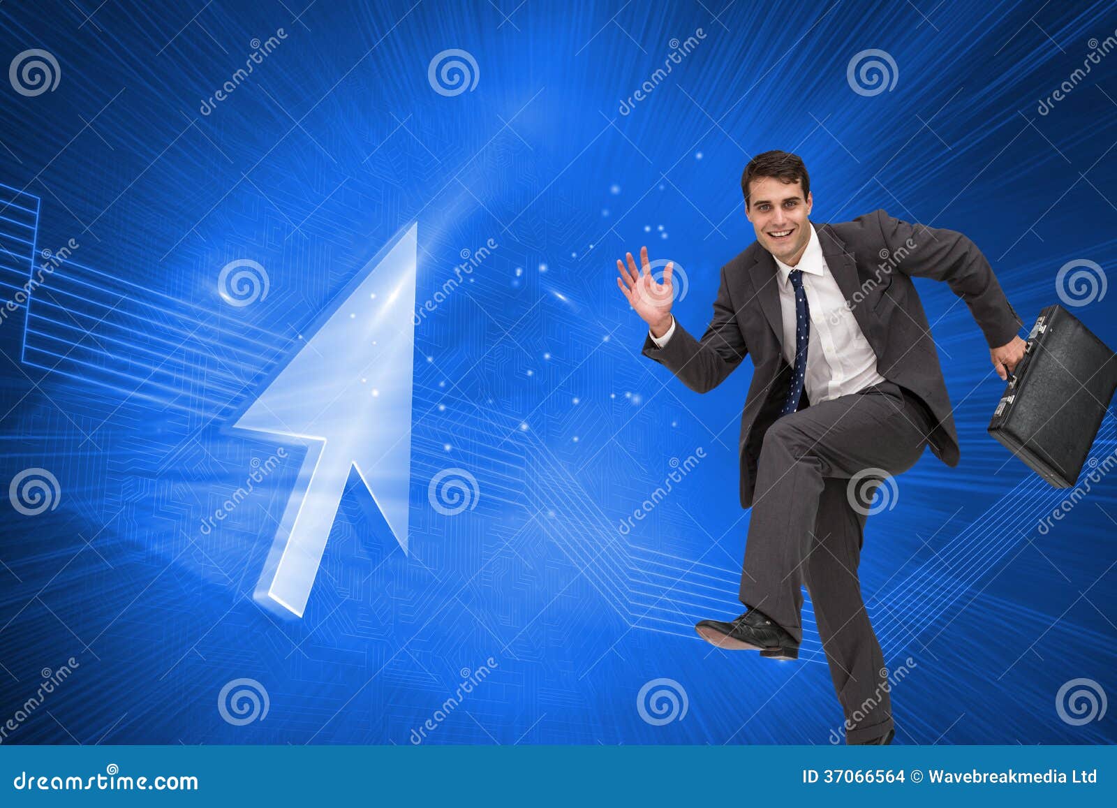 Happy Businessman in a Hury Stock Photo - Image of computing, computer ...