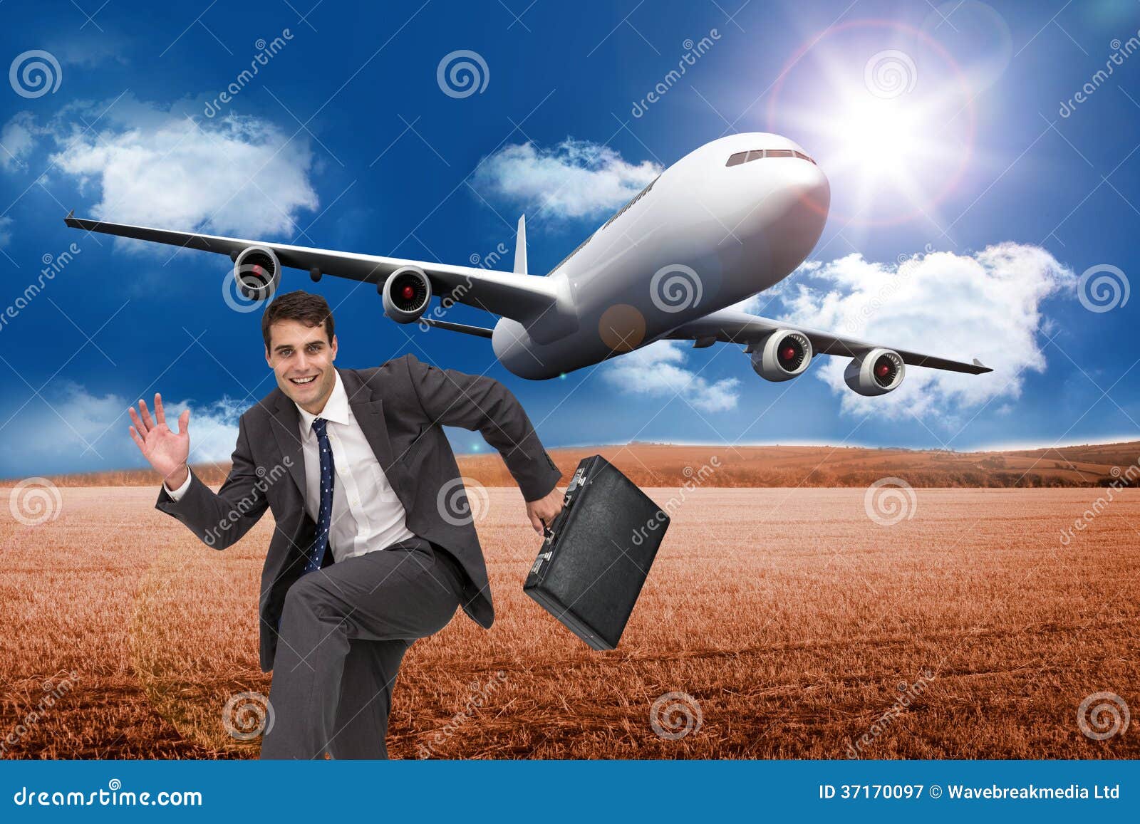 Happy Businessman in a Hury Stock Image - Image of plane, digital: 37170097