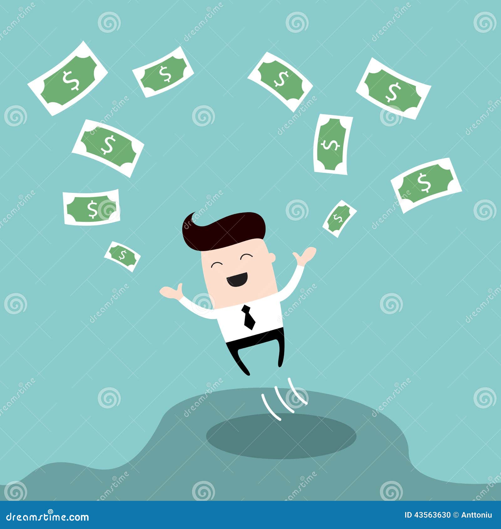 Happy Businessman Jumping Surrounded by Money Cute Cartoon Character ... Happy Businessman Jumping Surrounded by Money Cute Cartoon Character ...