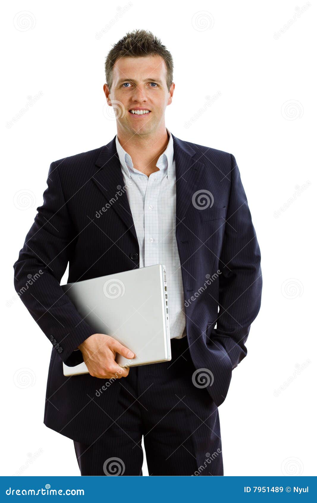 Happy Businessman with Laptop Isolated Stock Image - Image of color ...