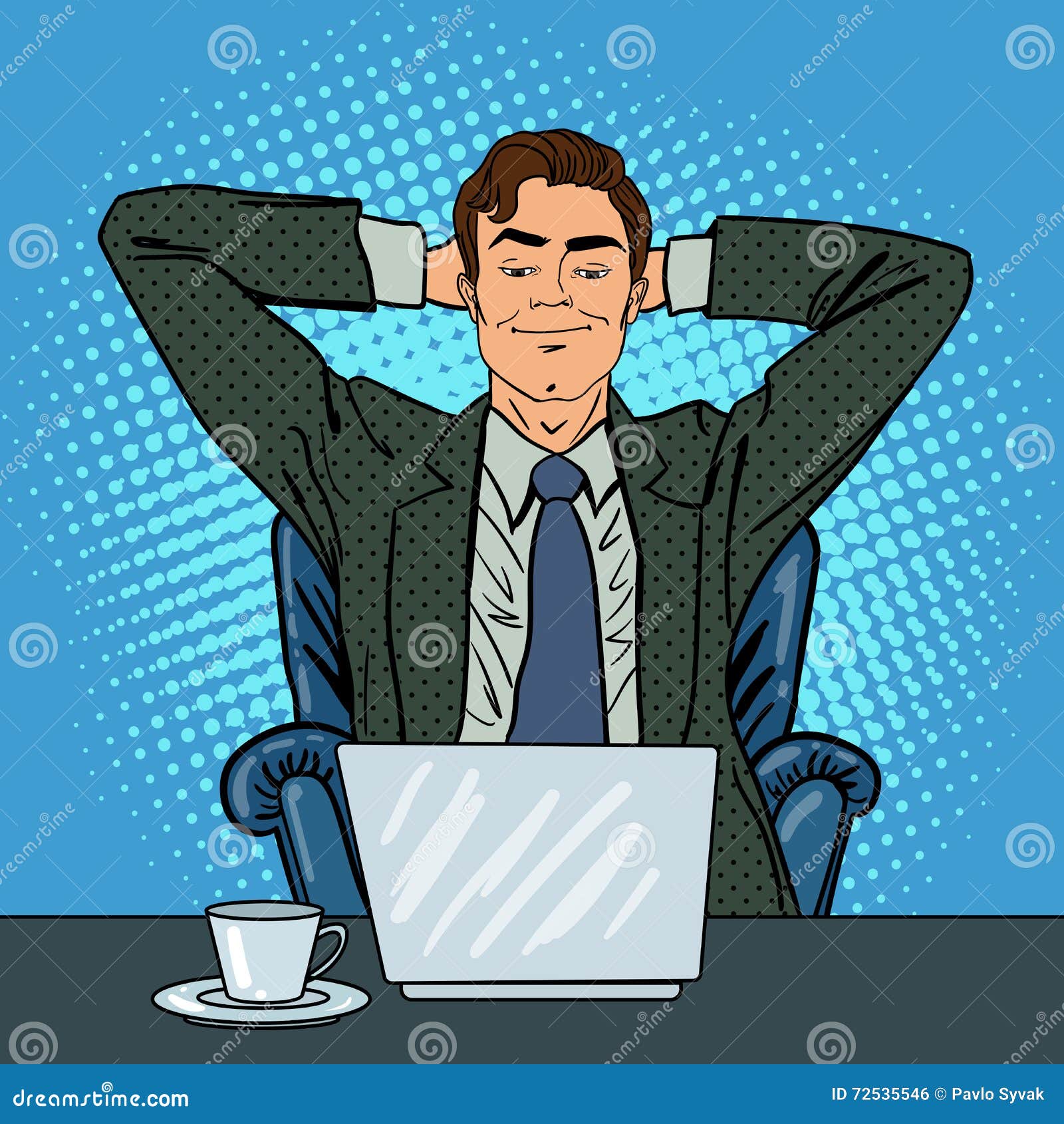 Happy Businessman with Laptop. Office Worker Relax at Computer Stock ...