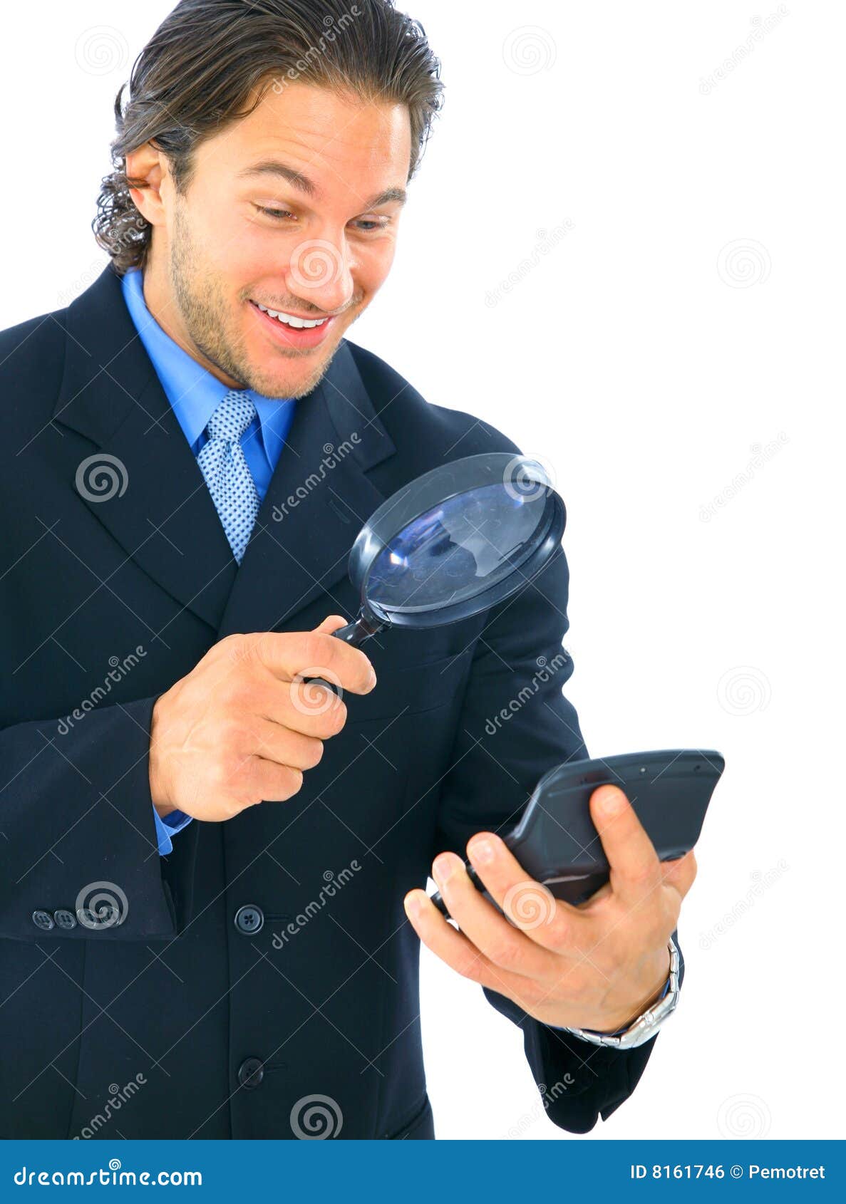Happy Businessman Looking at Numbers Stock Photo - Image of examine ...