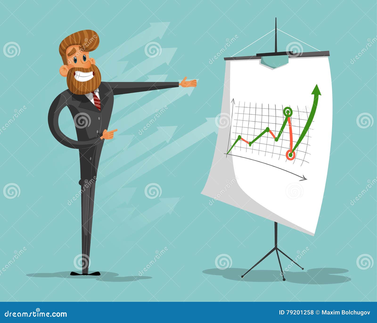 Happy Businessman or Manager Brags Success Graph. Vector Illustrations ...