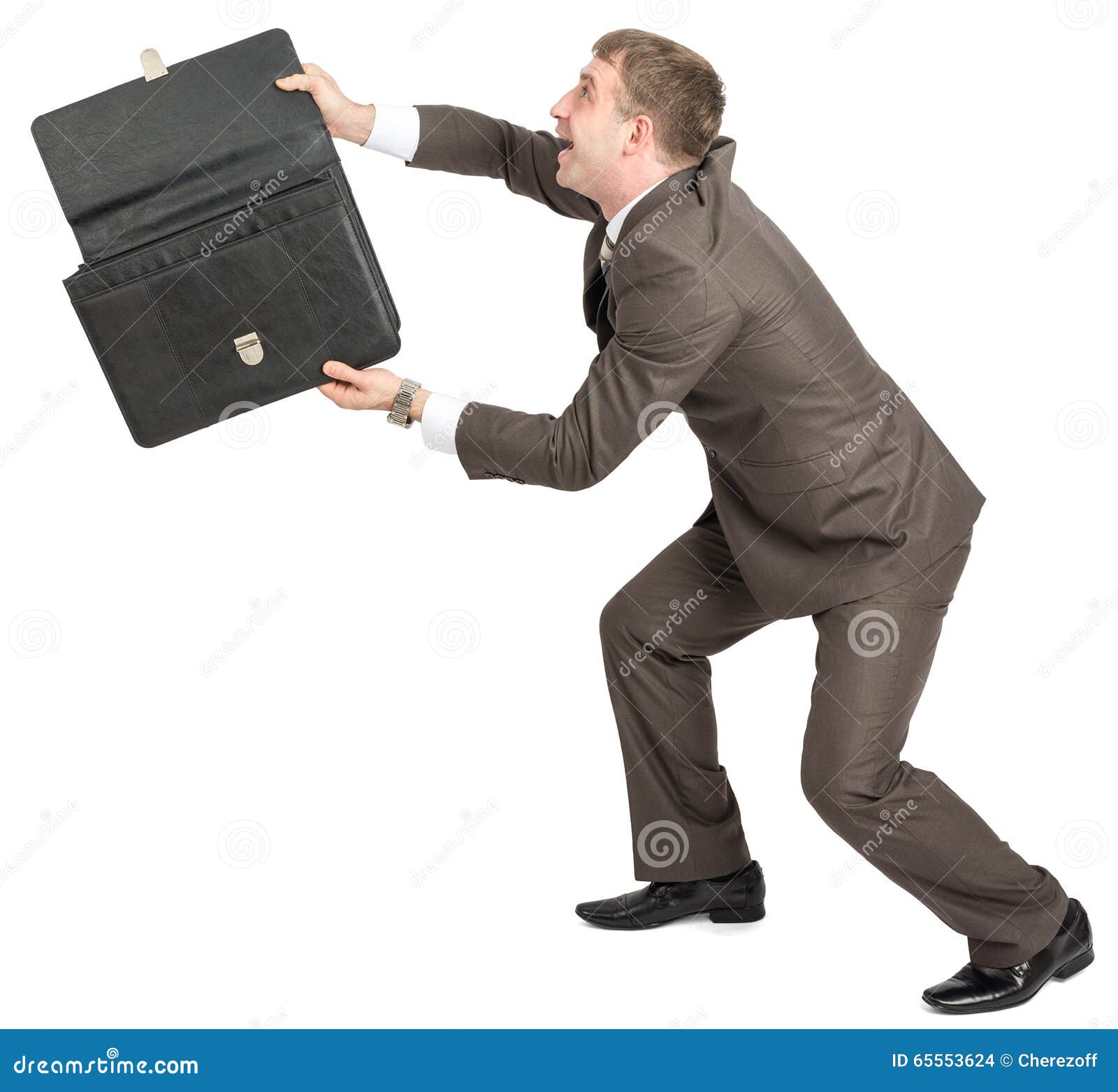 Happy Businessman with Open Briefcase Stock Photo - Image of briefcase ...