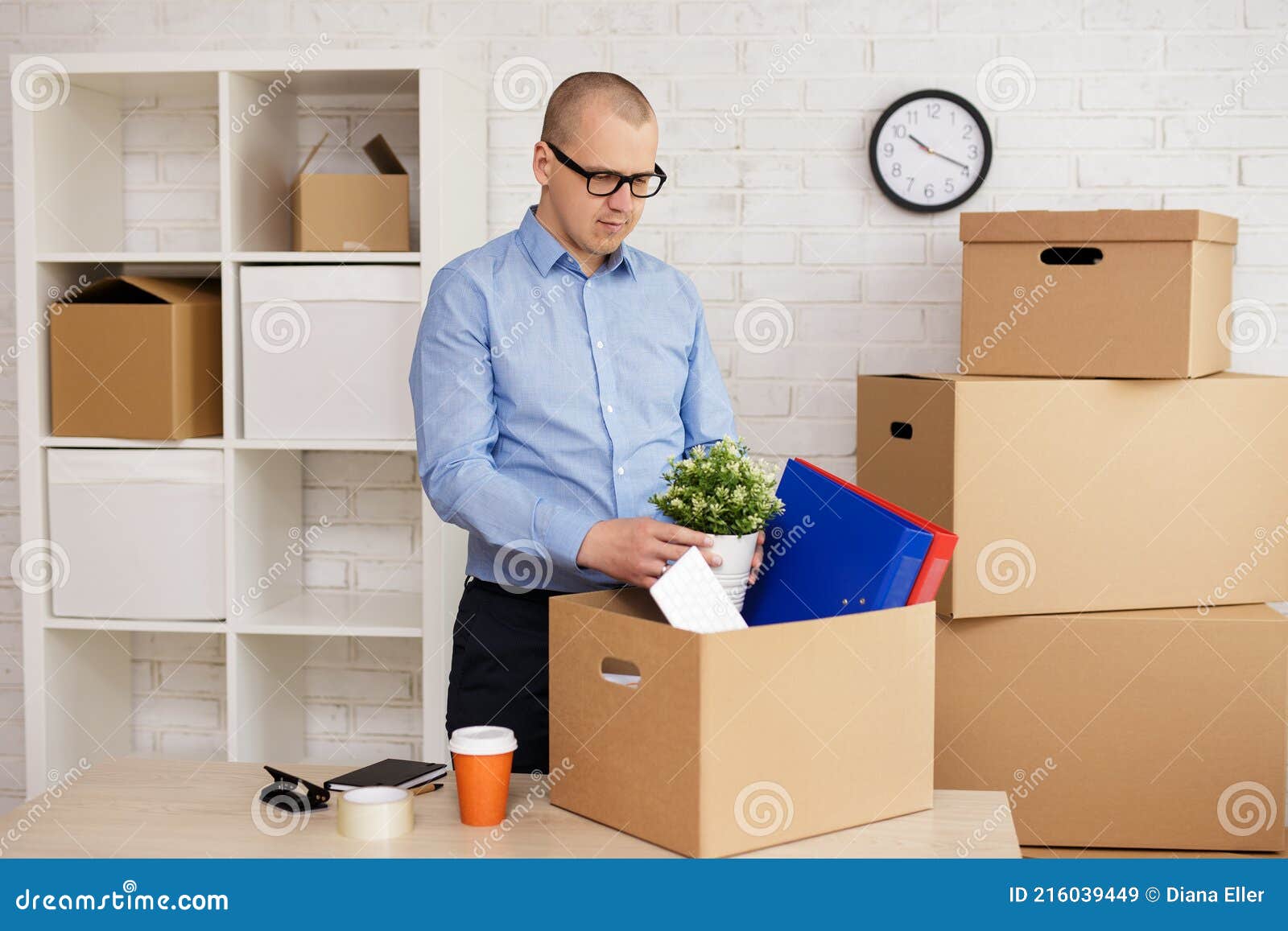 Happy Businessman Packing Things in Boxes Stock Image - Image of ...