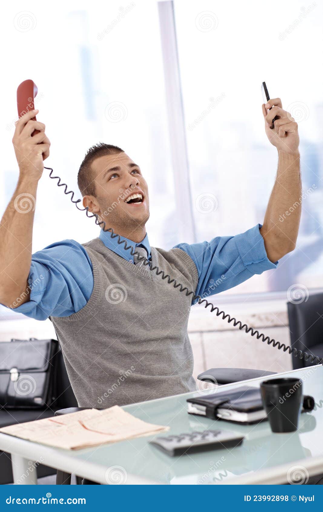 Happy Businessman with Phone Stock Photo - Image of american, color ...